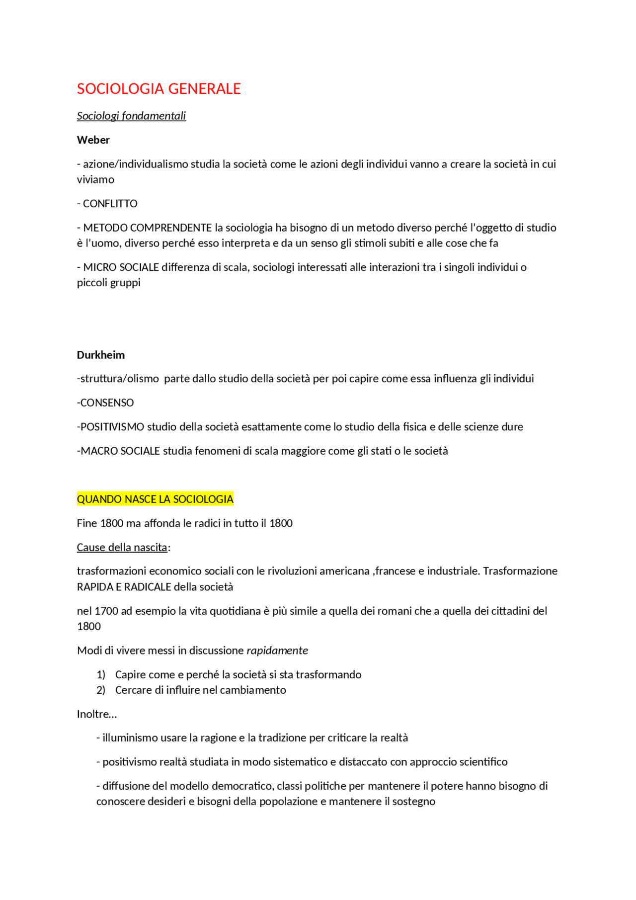 Appunti sociologia generale caselli - Docsity