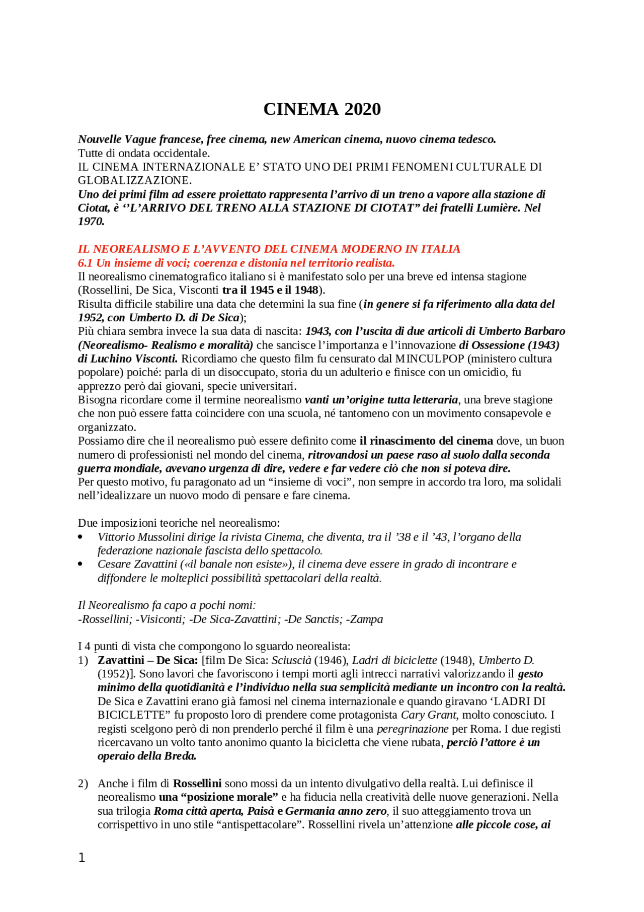 Riassunti per Esame di Cinema - Docsity