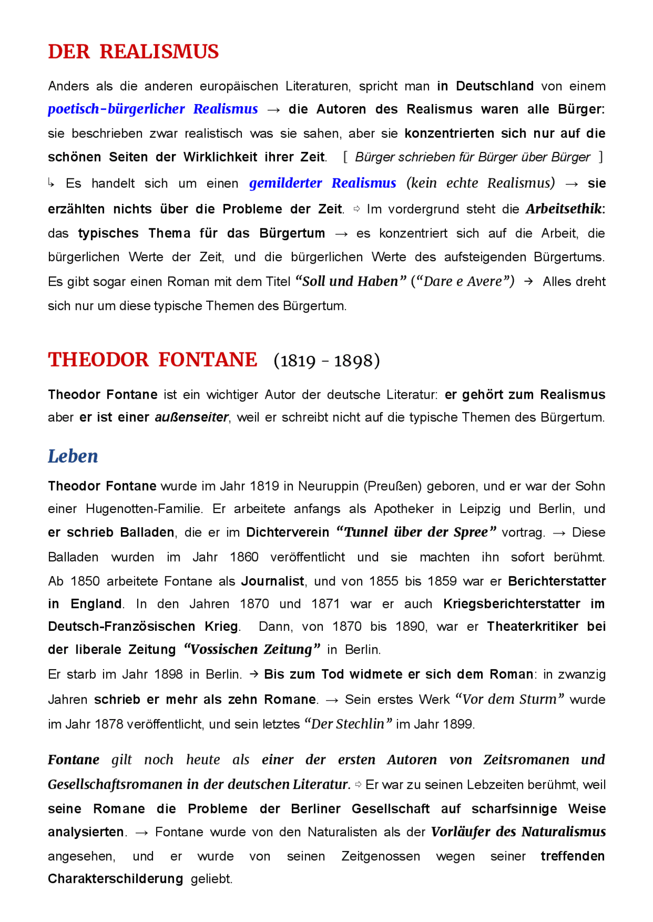 TEDESCO - Der Realismus und Theodor Fontane - Docsity