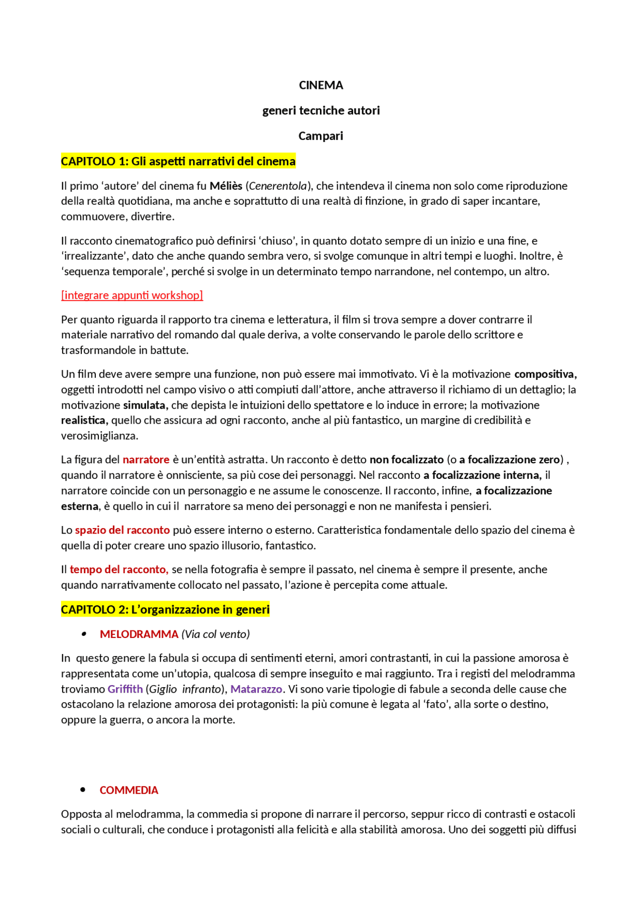 GENERI TECNICHE E AUTORI - CAMPARI - Docsity