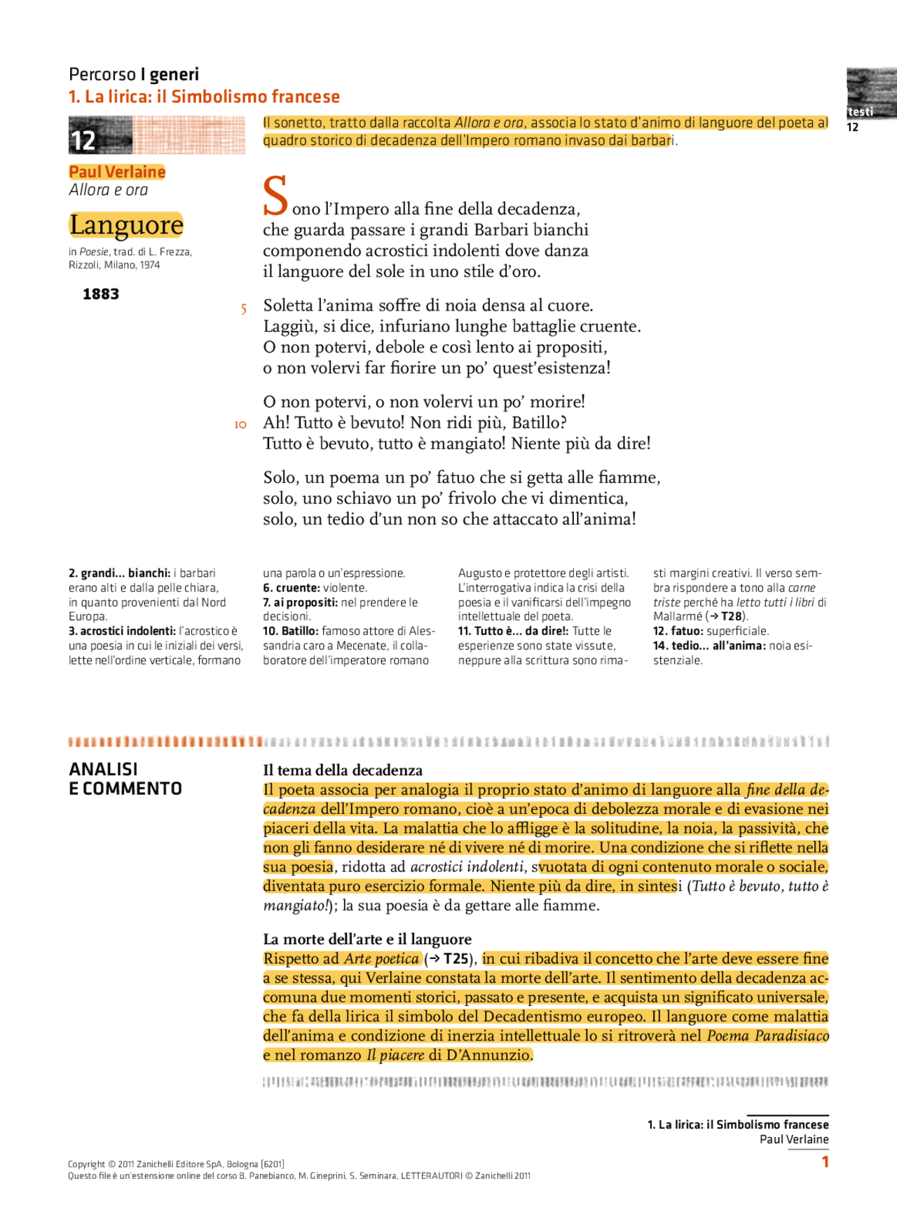 Verlaine Languore Sintesi E Appunti Docsity