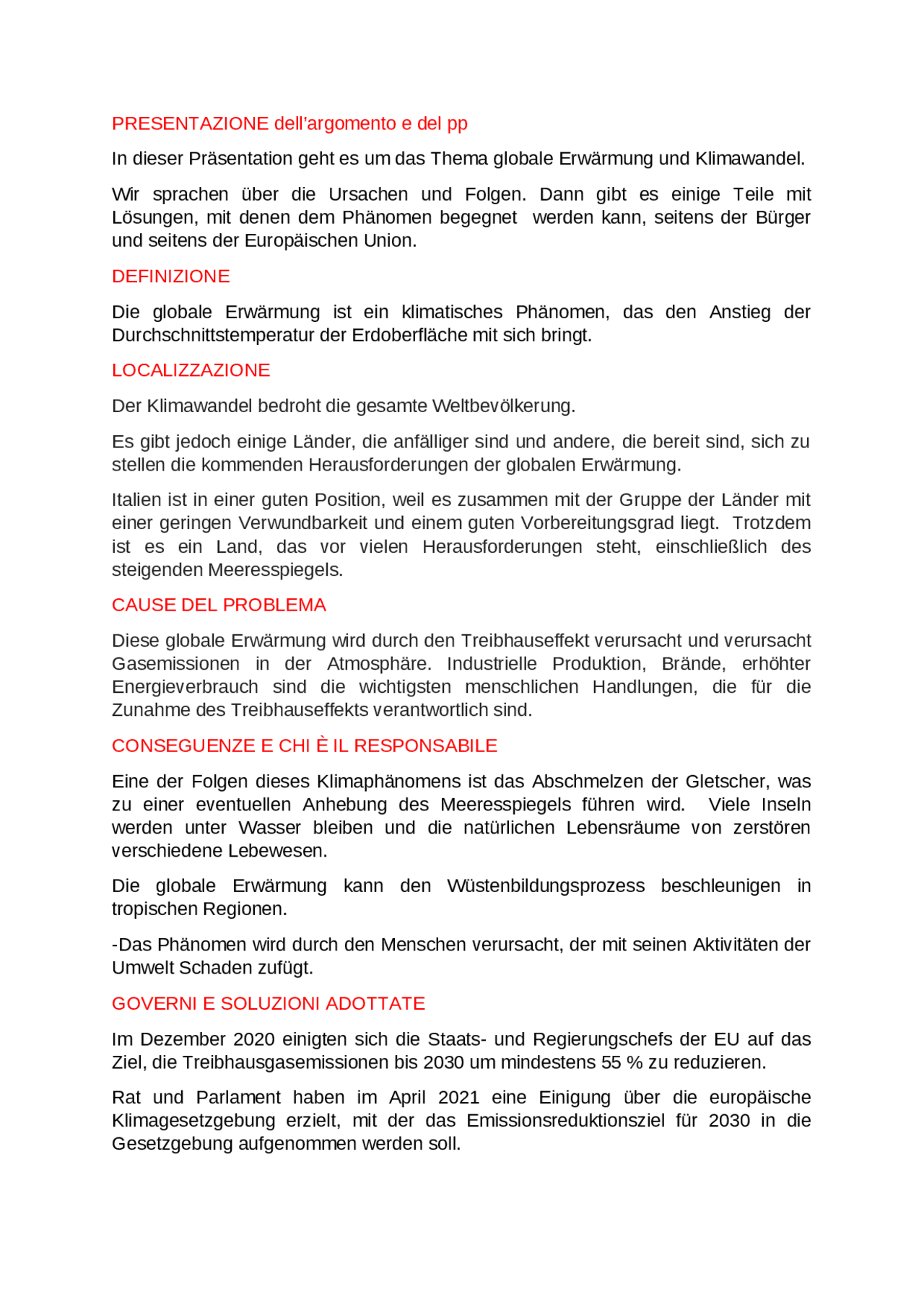 File word allegato al power point del riscaldamento - Docsity