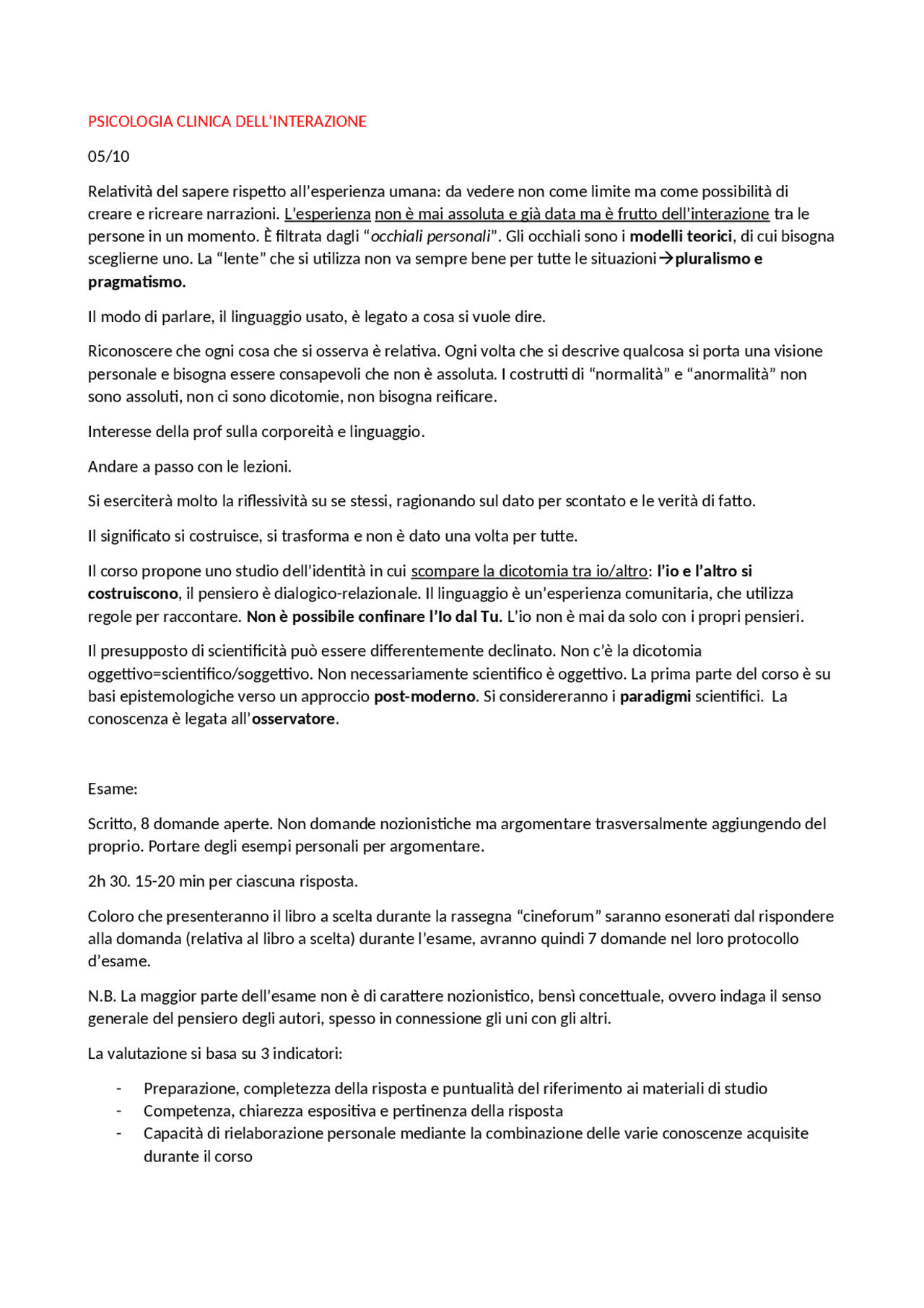 Appunti Psicologia clinica dell'interazione + slide - Docsity