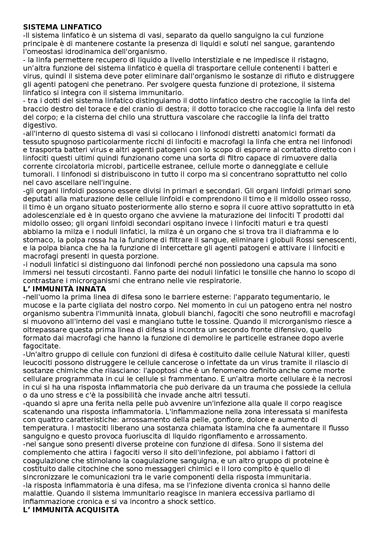 Sistema Immunitario E Linfatico Docsity