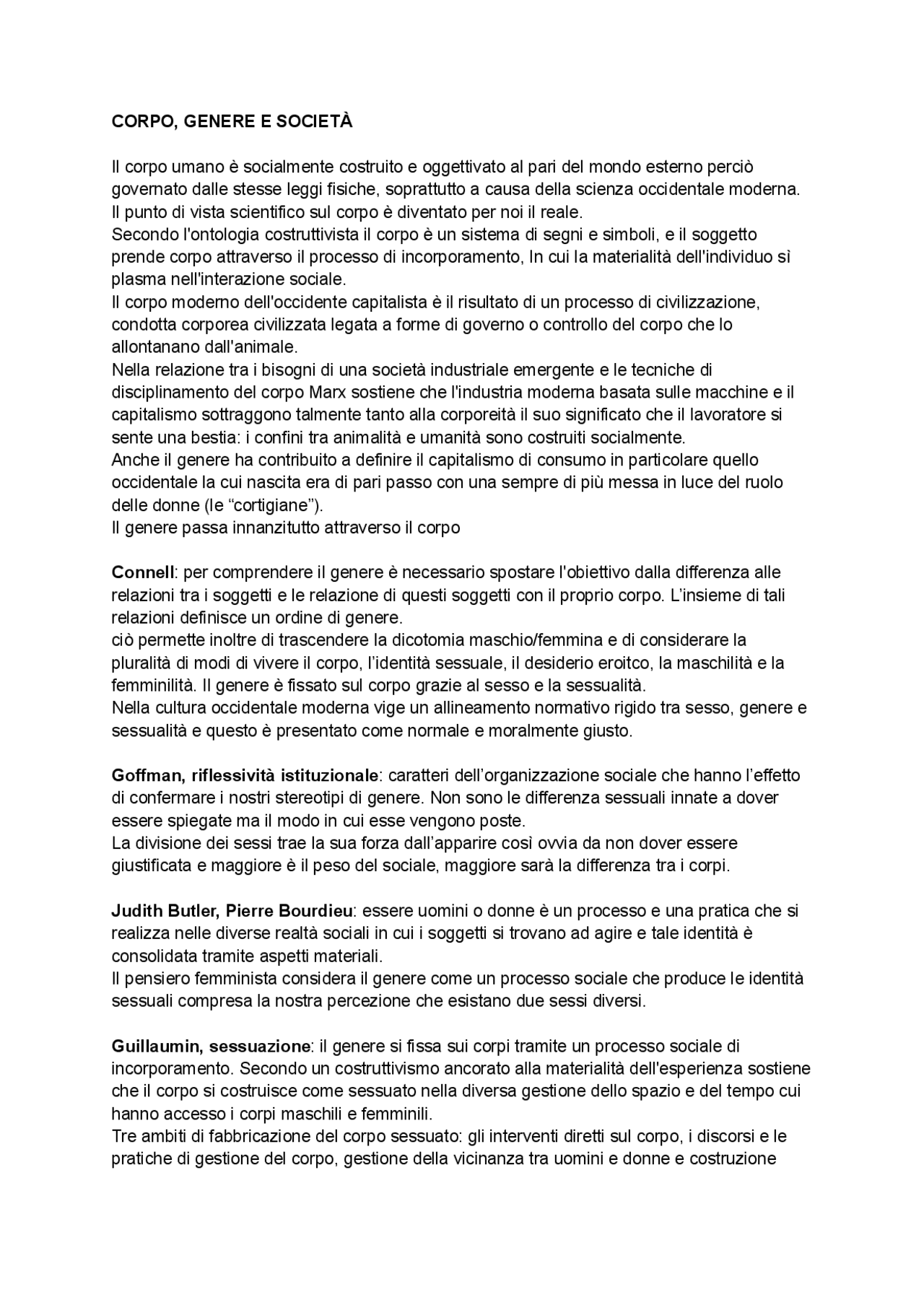 Ghigi R Sassatelli R Corpo Genere E Società Riassunto Docsity