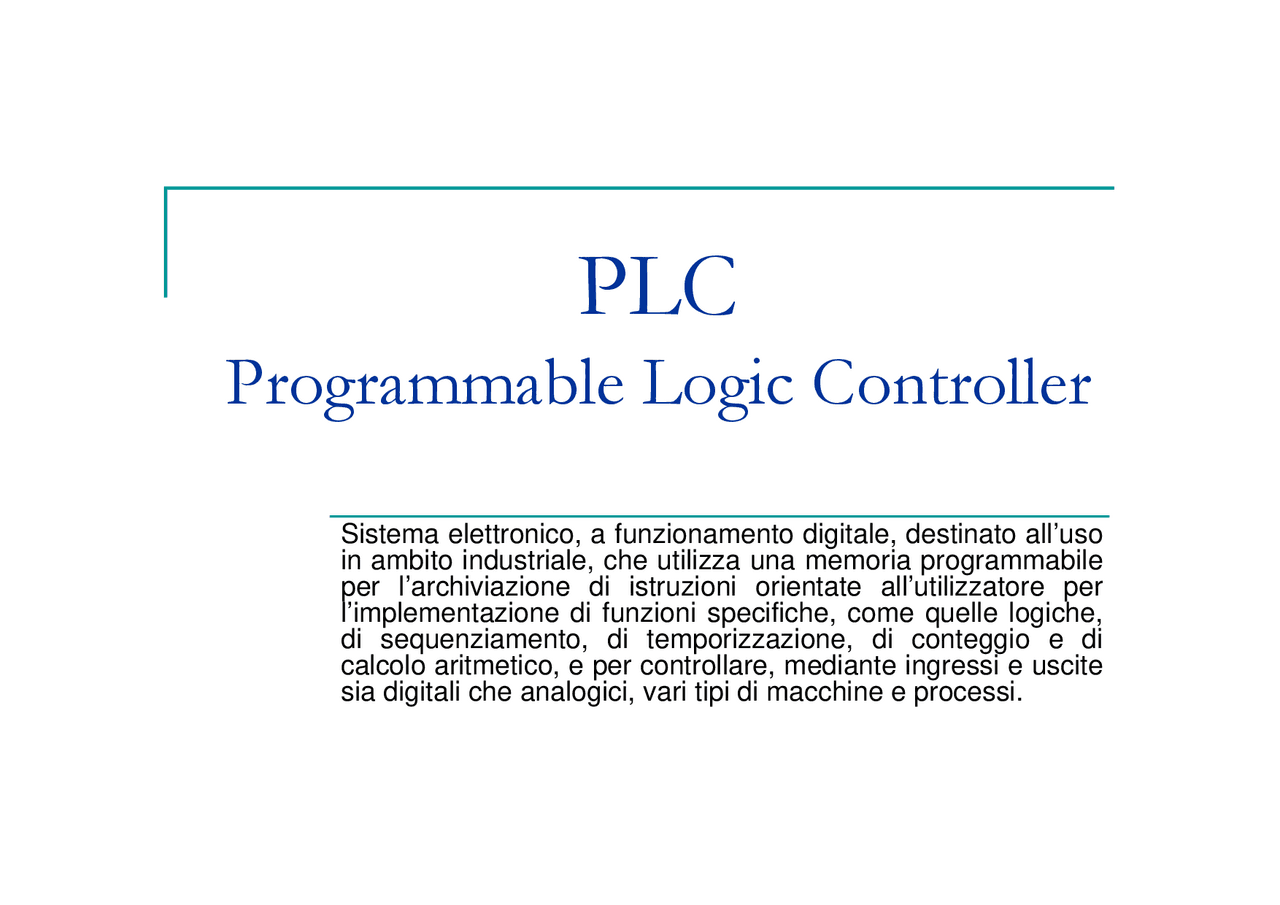 Plc Programmazione E Funzionamento Docsity
