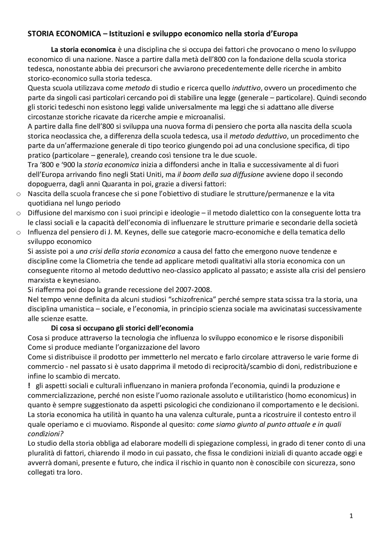 Storia economica primo modulo - Docsity
