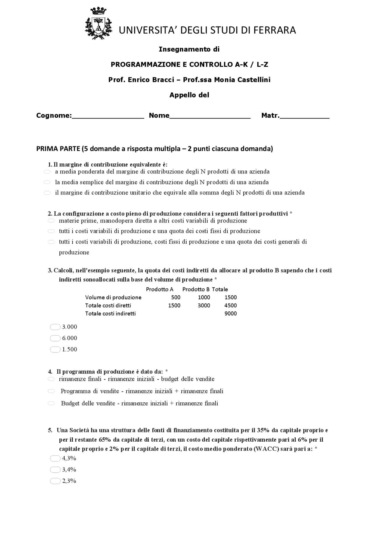 Fac Simile Esame Pec Docsity