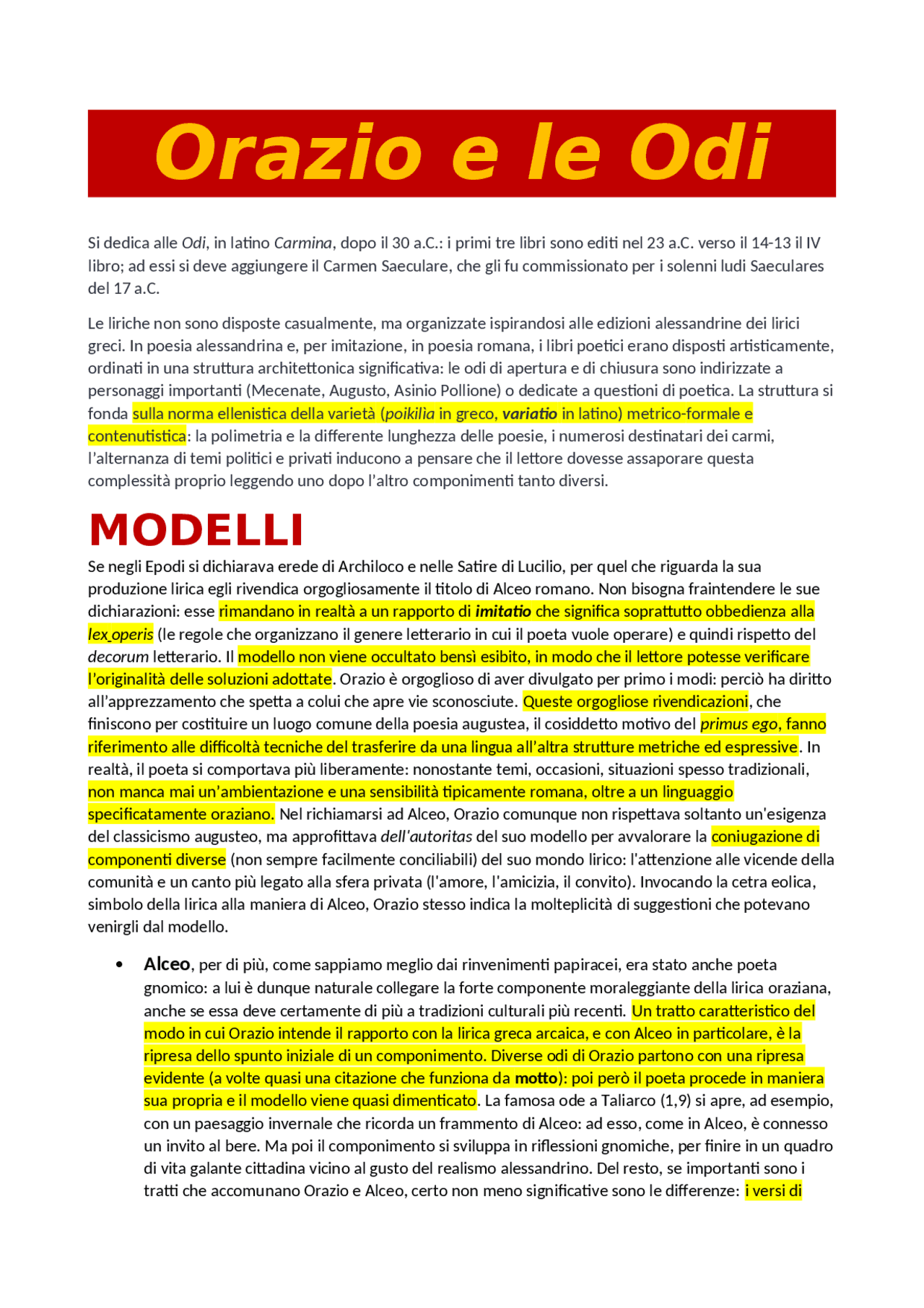 Orazio, le Odi: i modelli, lo stile, l'ars poetica | Dispense di ...
