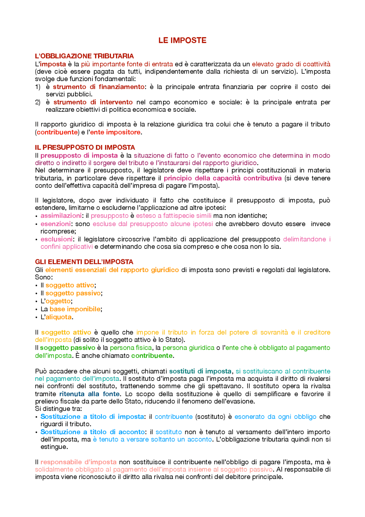 Le imposte: caratteri e tipologie - Docsity