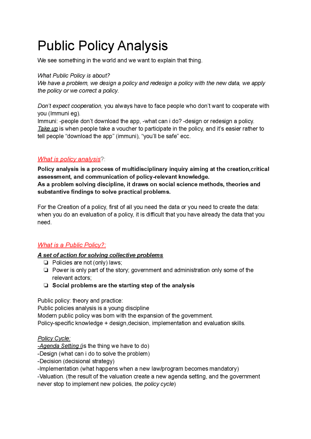 Appunti Lezione PUBLIC POLICY ANALYSIS | Appunti di Analisi Delle ...
