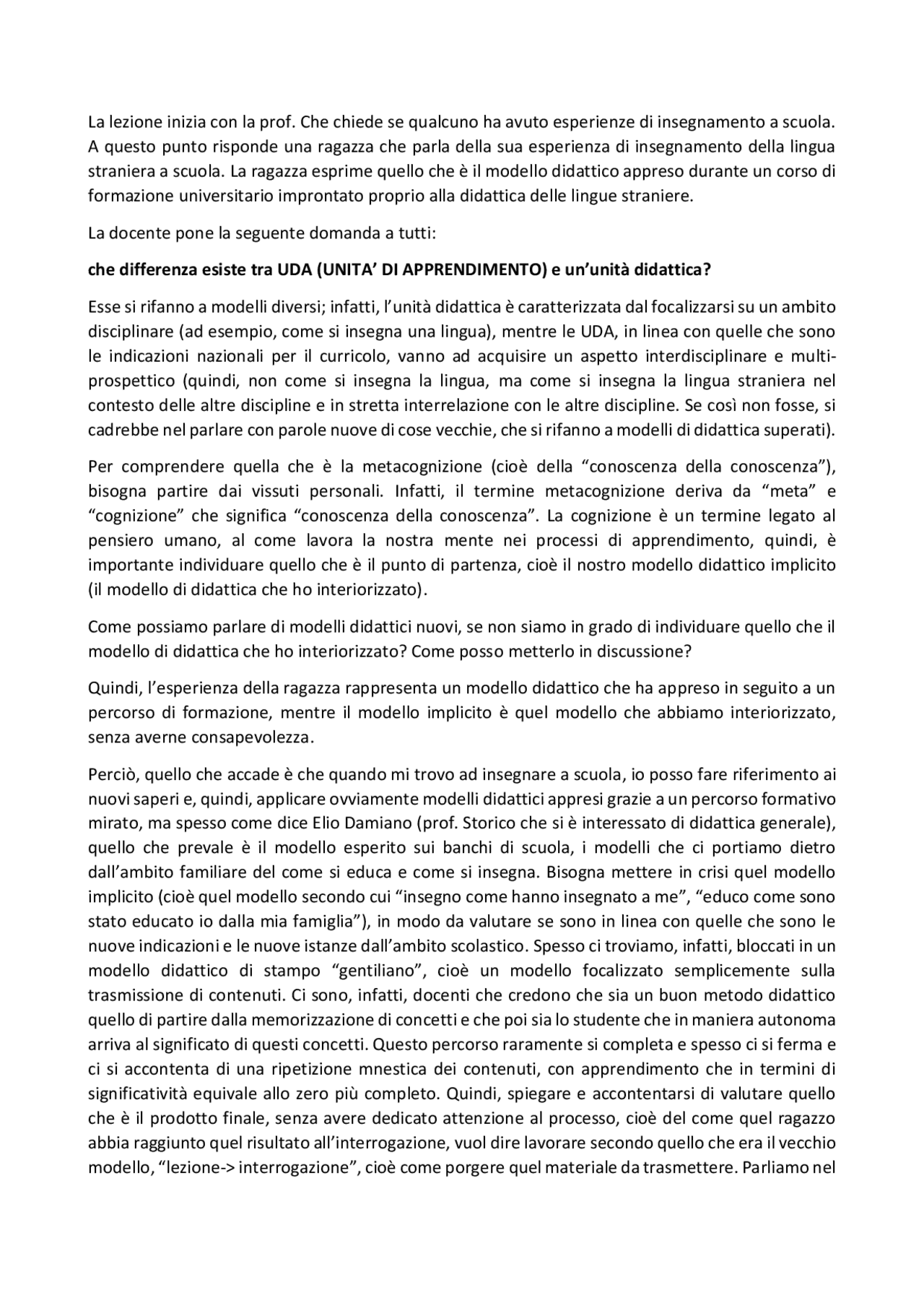 Appunti Corso Metacognizione Docsity