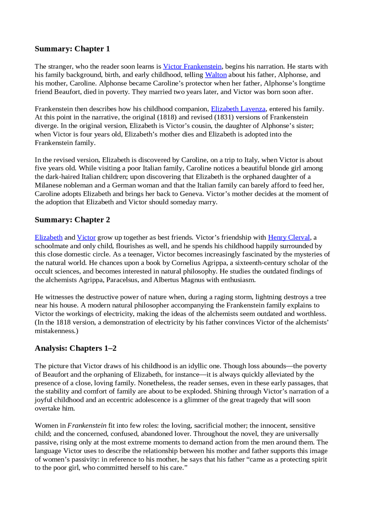 Frankenstein chapters summary | Sintesi del corso di Letteratura ...