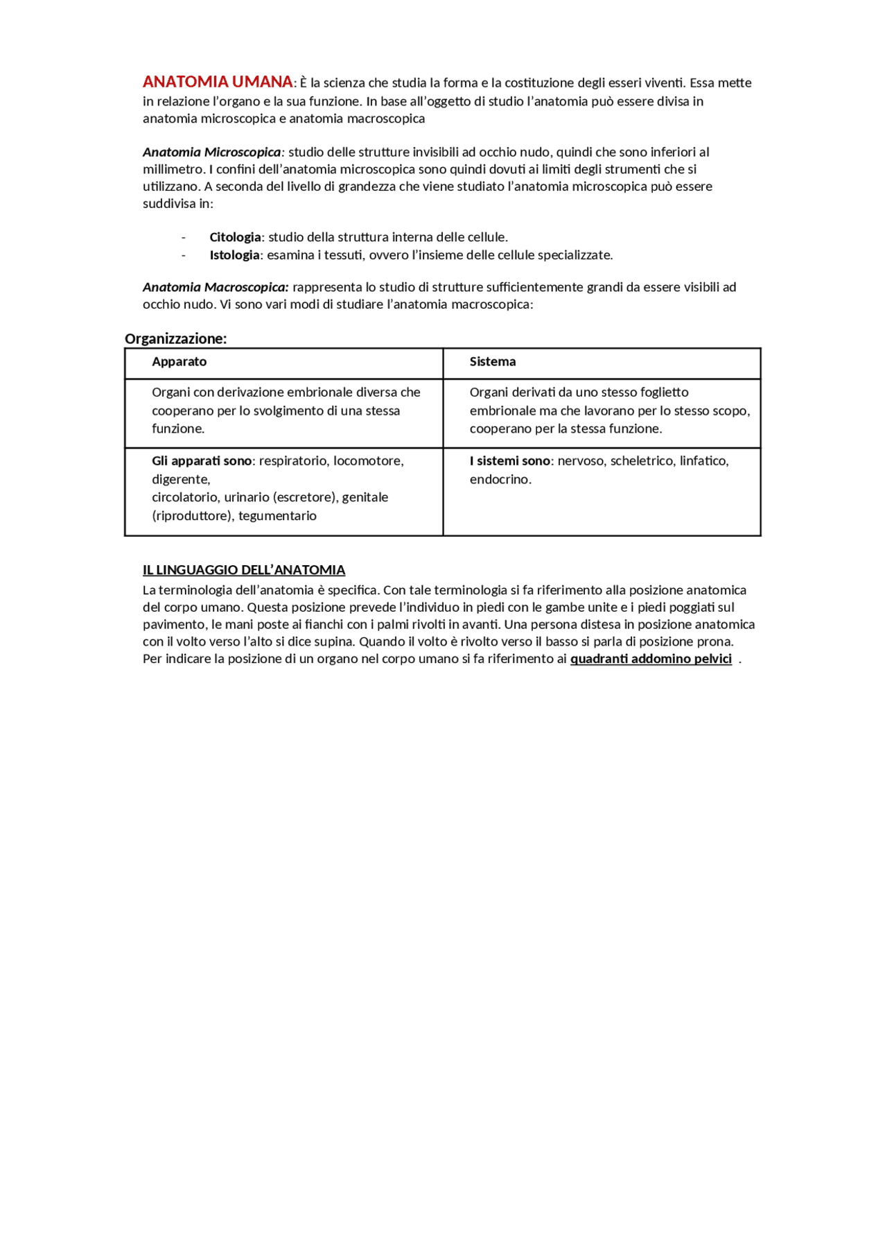 Riassunto Anatomia Umana I E Ii Semestre Docsity