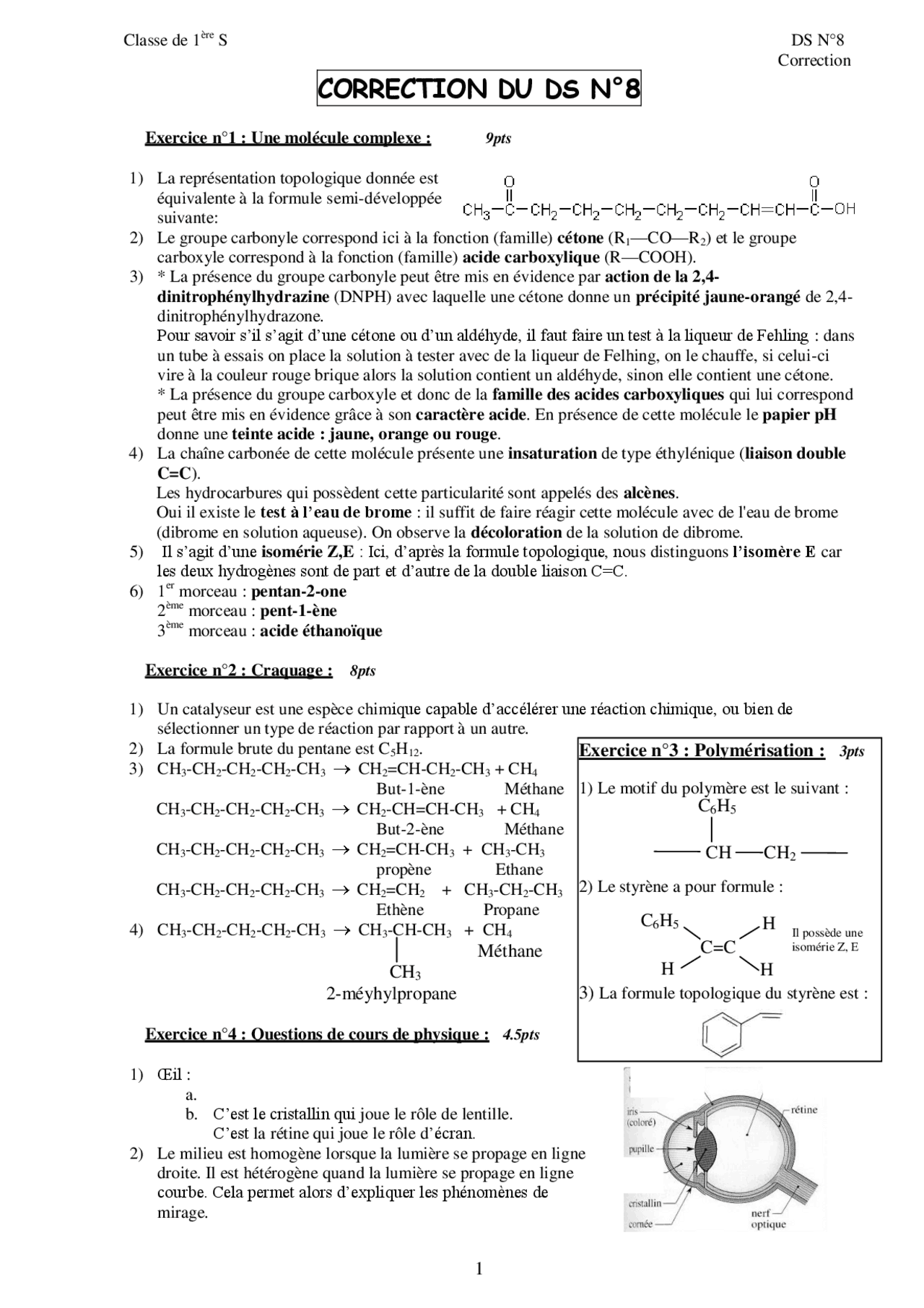 Correction Du Ds N°8 Une Molécule Complexe Docsity