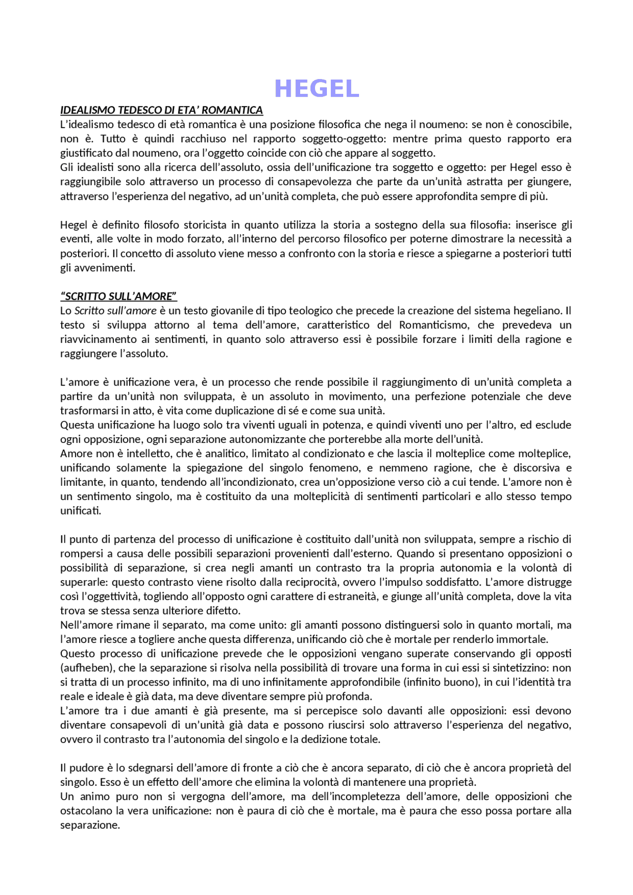 Appunti Completi Sulla Filosofia Di Hegel Docsity