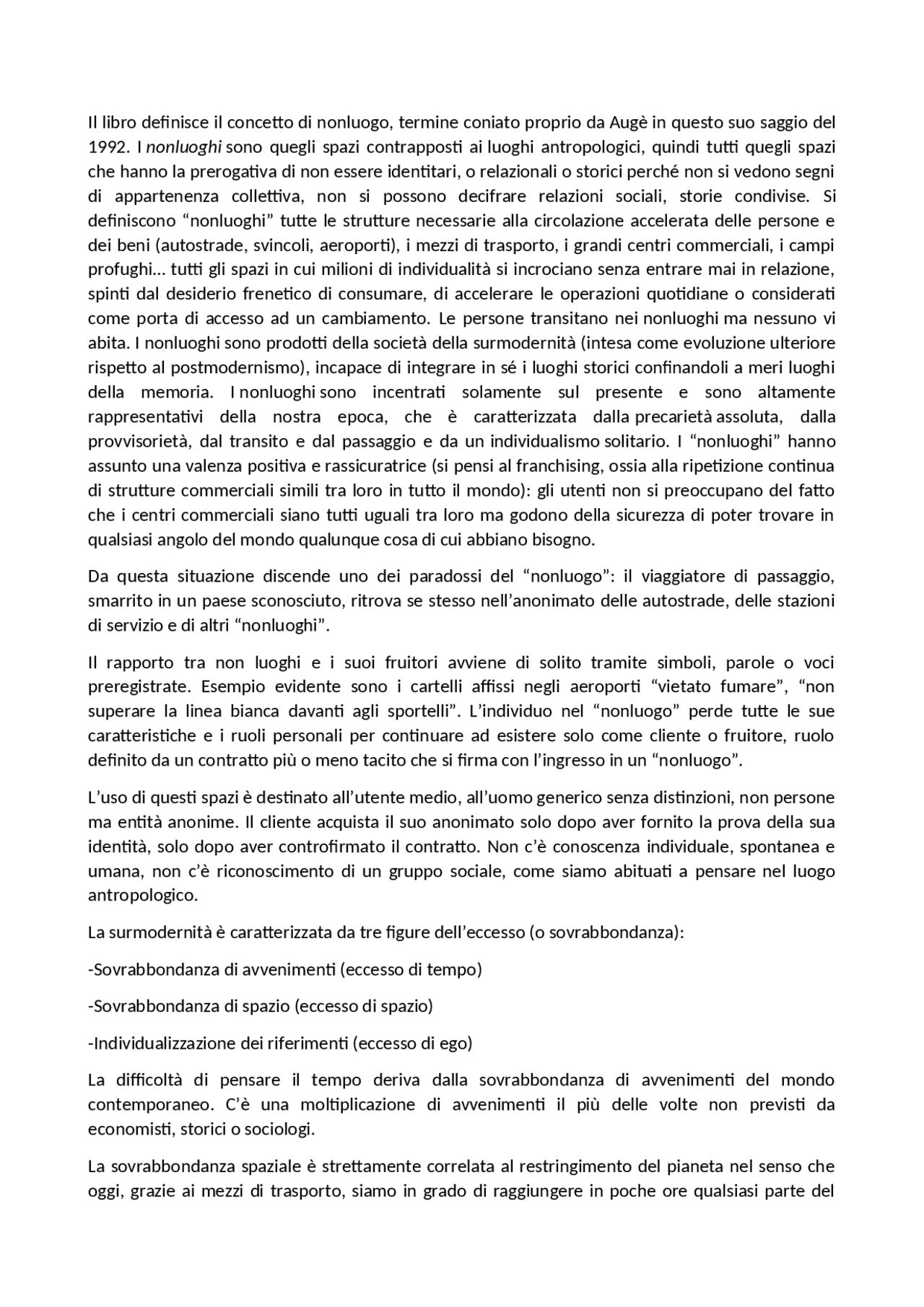 Riassunto Marc Augè Nonluoghi Appunti Di Filosofia Docsity