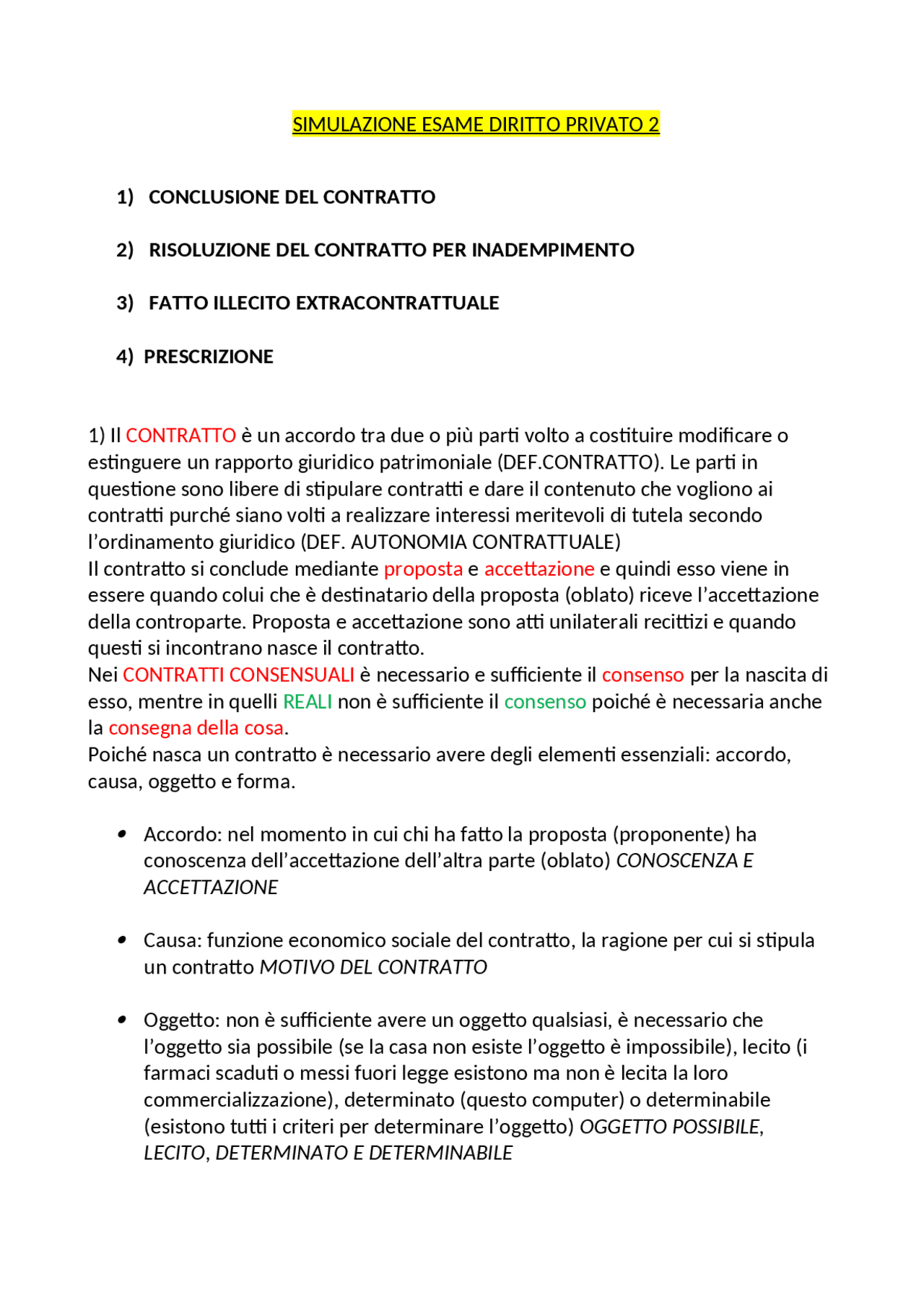 Seconda parte prova facsimile d'esame diritto privato De franceschi - Docsity