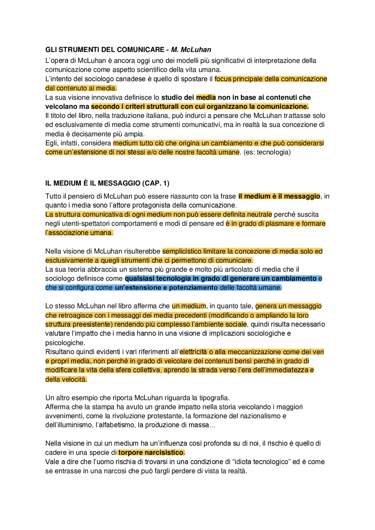 Riassunto Gli Strumenti Del Comunicare Mcluhan Docsity