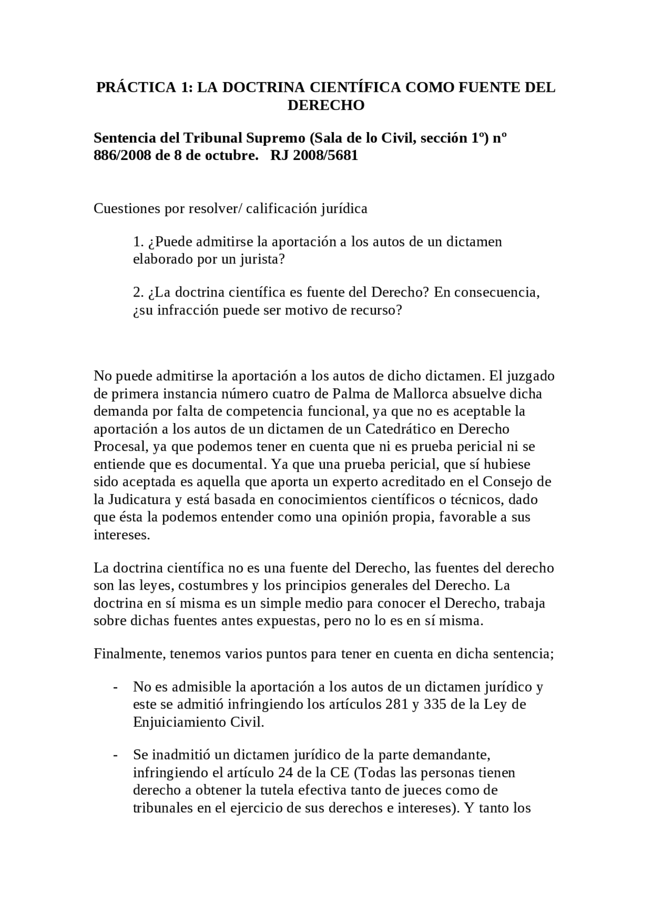 Práctica 1: Doctrina Científica como Fuente del Derecho - Sentencia ...