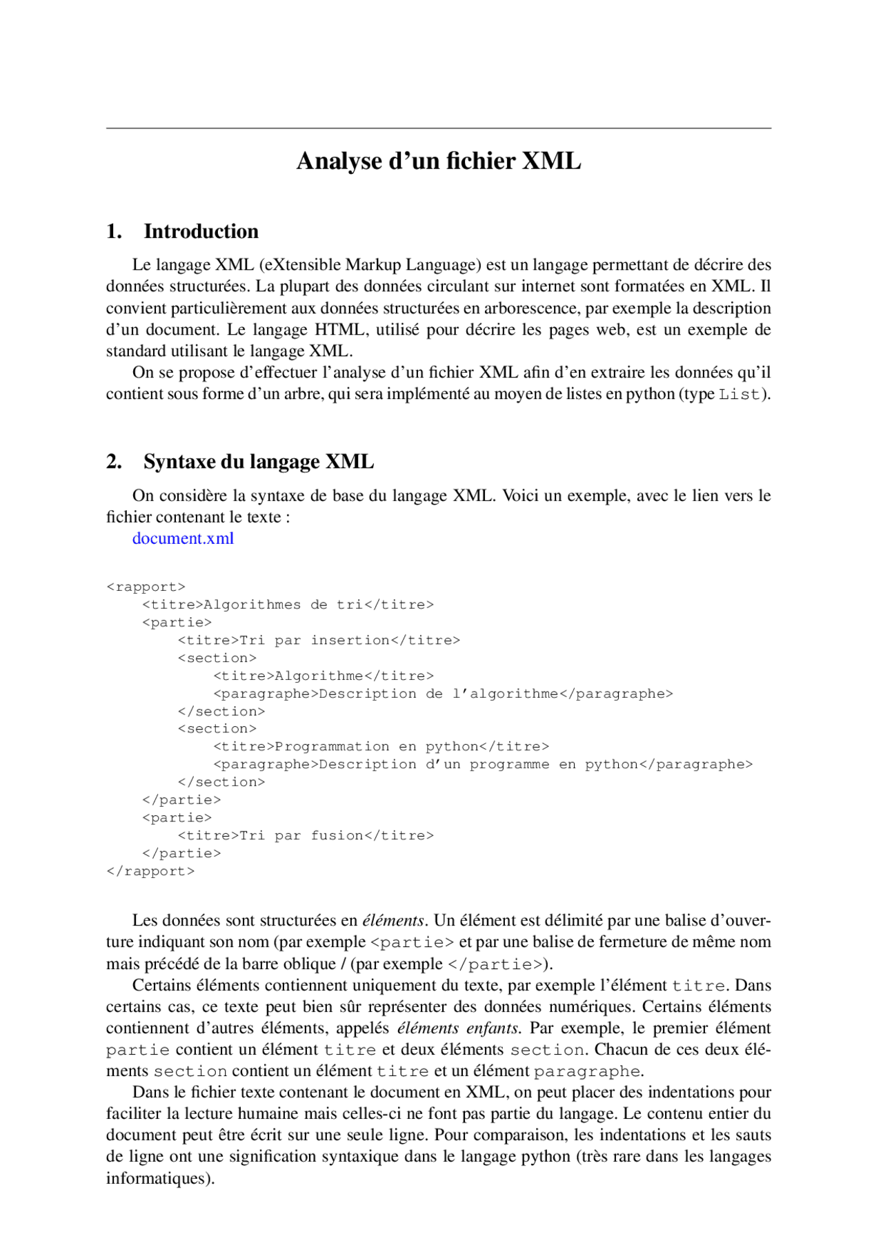 Analyse d'un fichier XML - Docsity