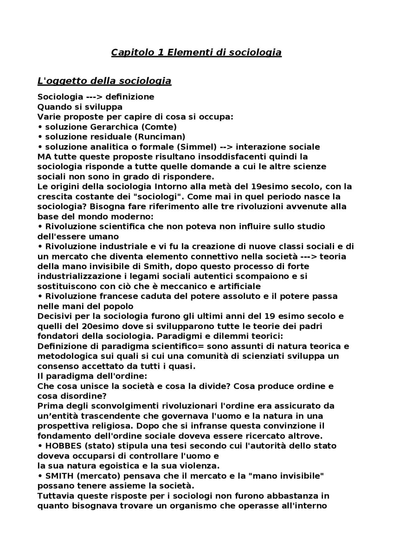 Riassunto Cap 1 Elementi Di Sociologia Docsity