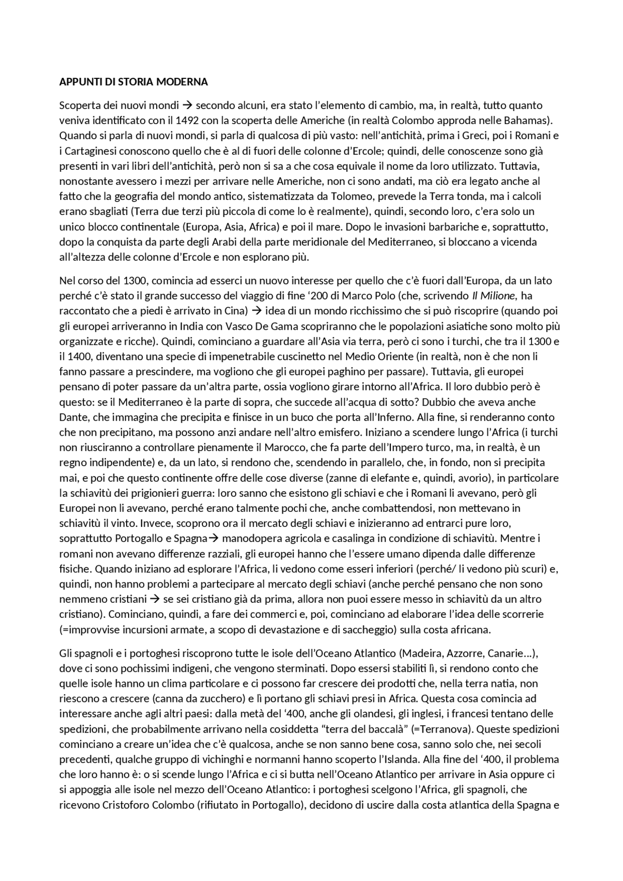 Appunti Di Storia Moderna Docsity
