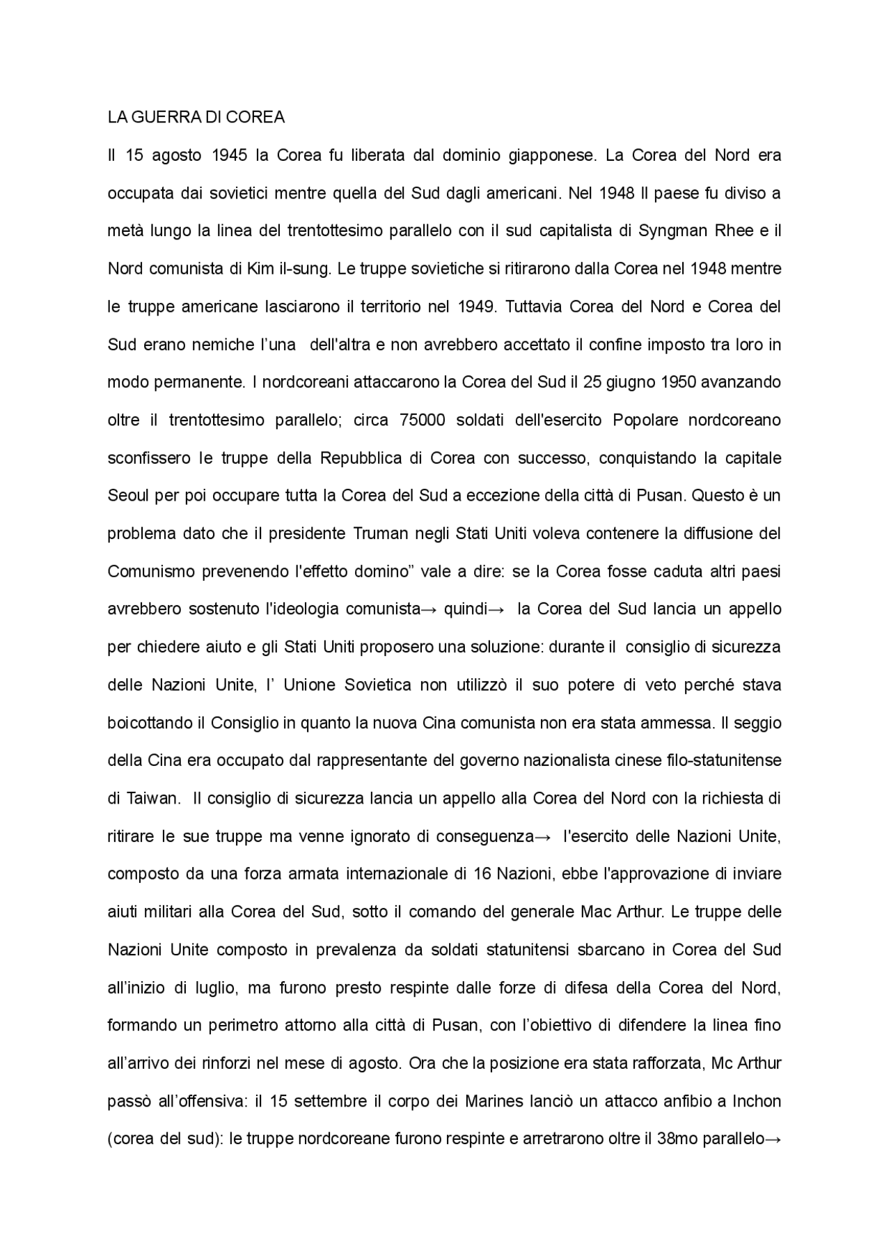 Riassunto Della Guerra Di Corea Docsity