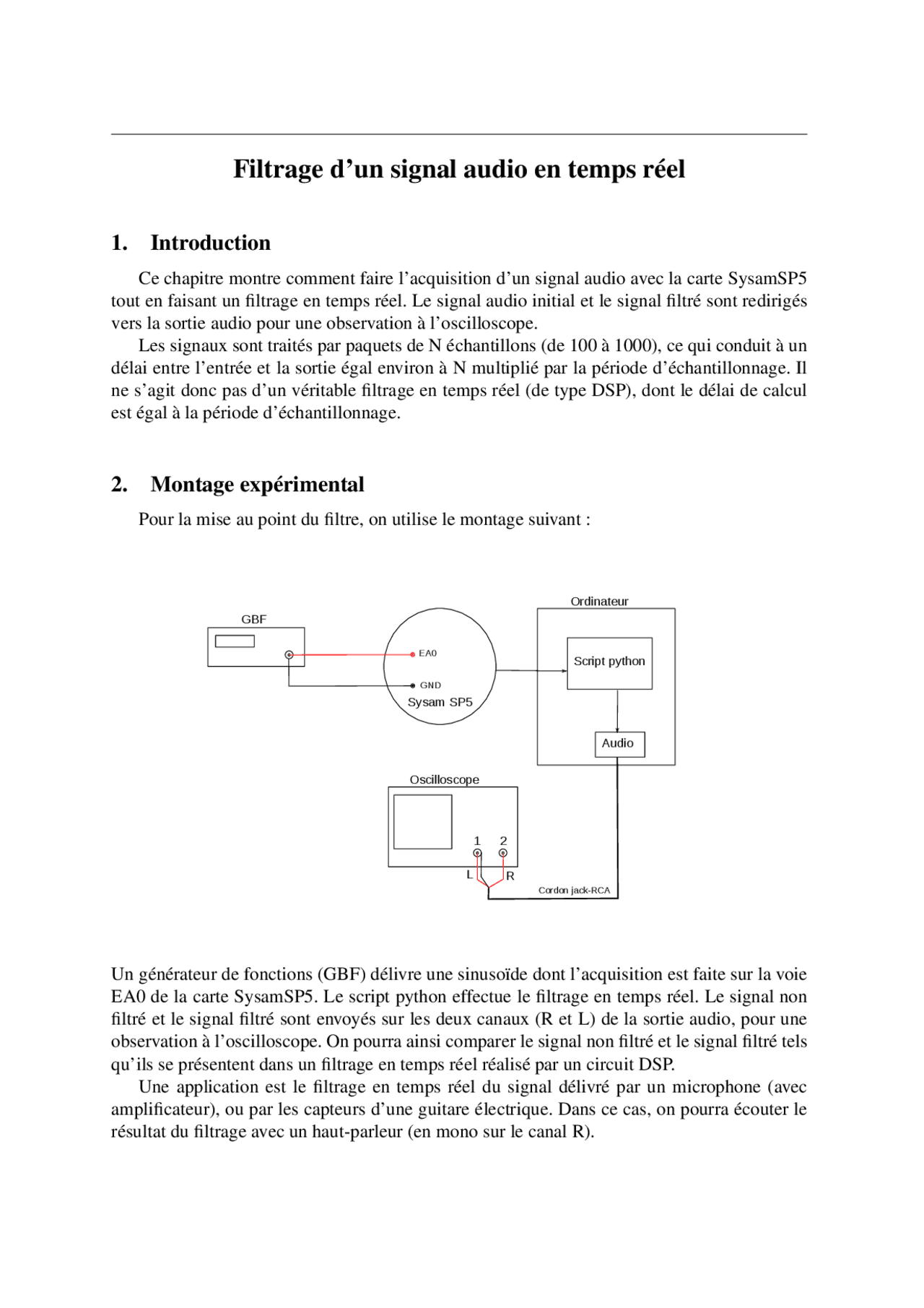 Filtrage d'un signal audio en temps réel - Docsity