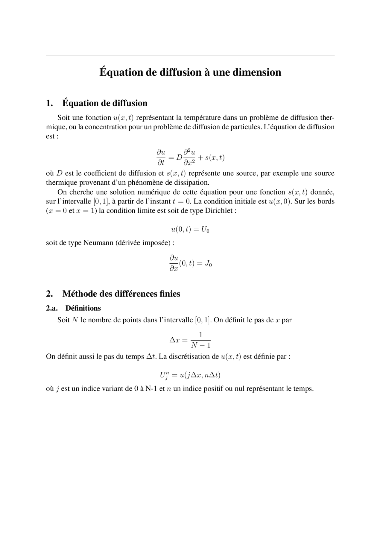 Équation de diffusion à une dimension | Lectures Physique - Docsity