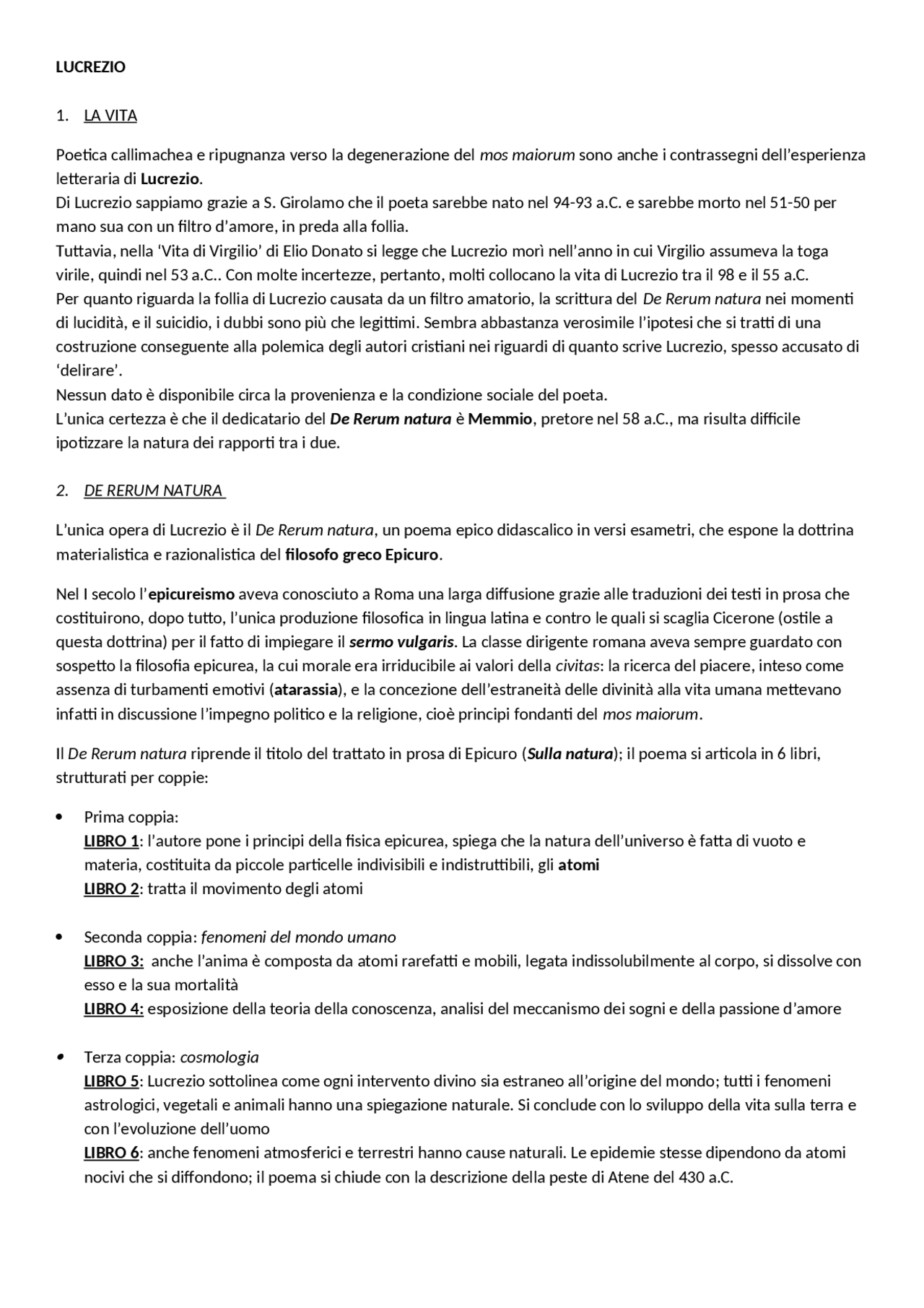Appunti Su Tito Lucrezio Caro Docsity