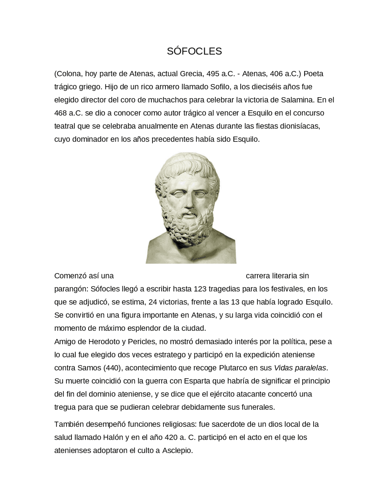 Sofocles biografia resumida - Docsity
