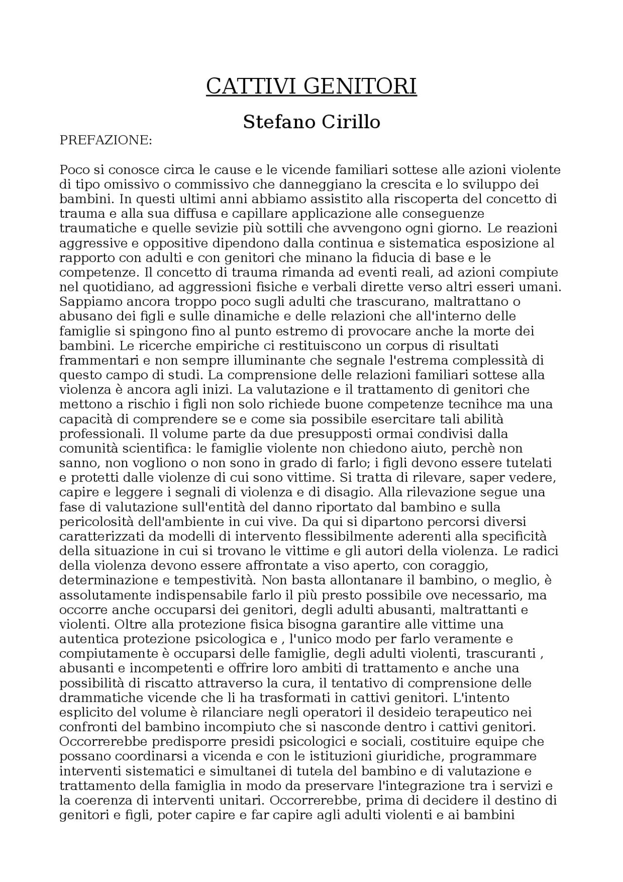 Riassunti Libro Cattivi Genitori Docsity