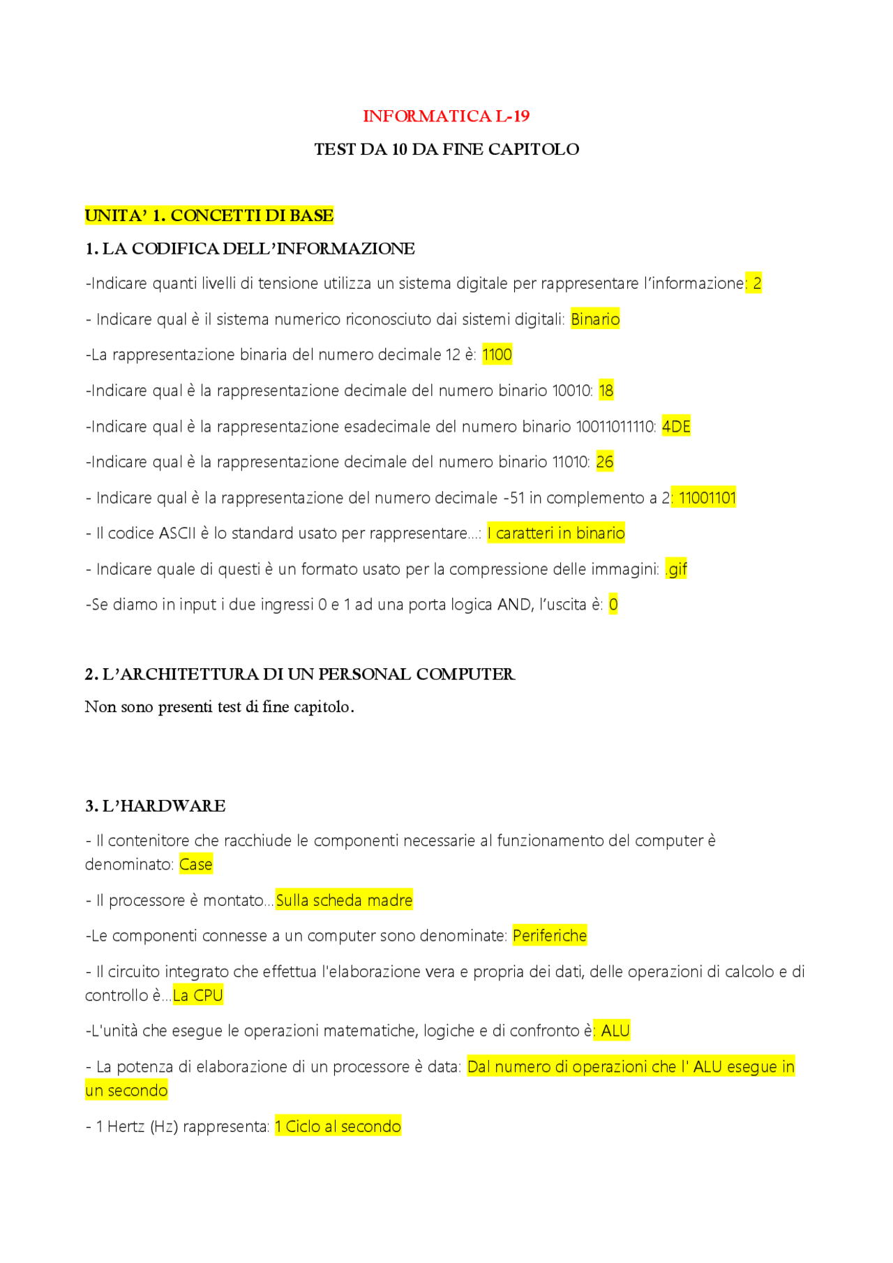 Domande Esame Informatica Docsity