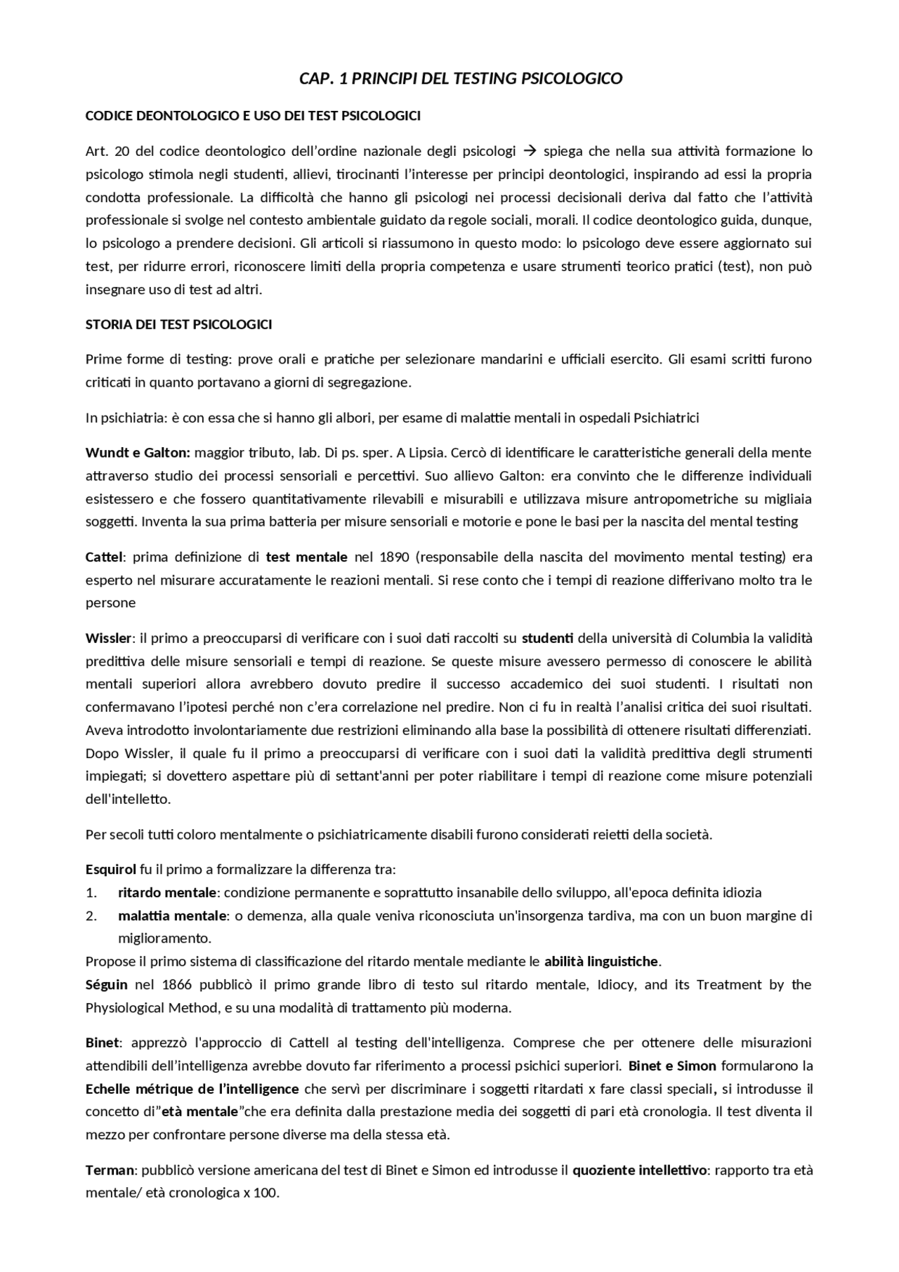 Esame uso e interpretazione dei test psicologici | Sintesi del corso di ...