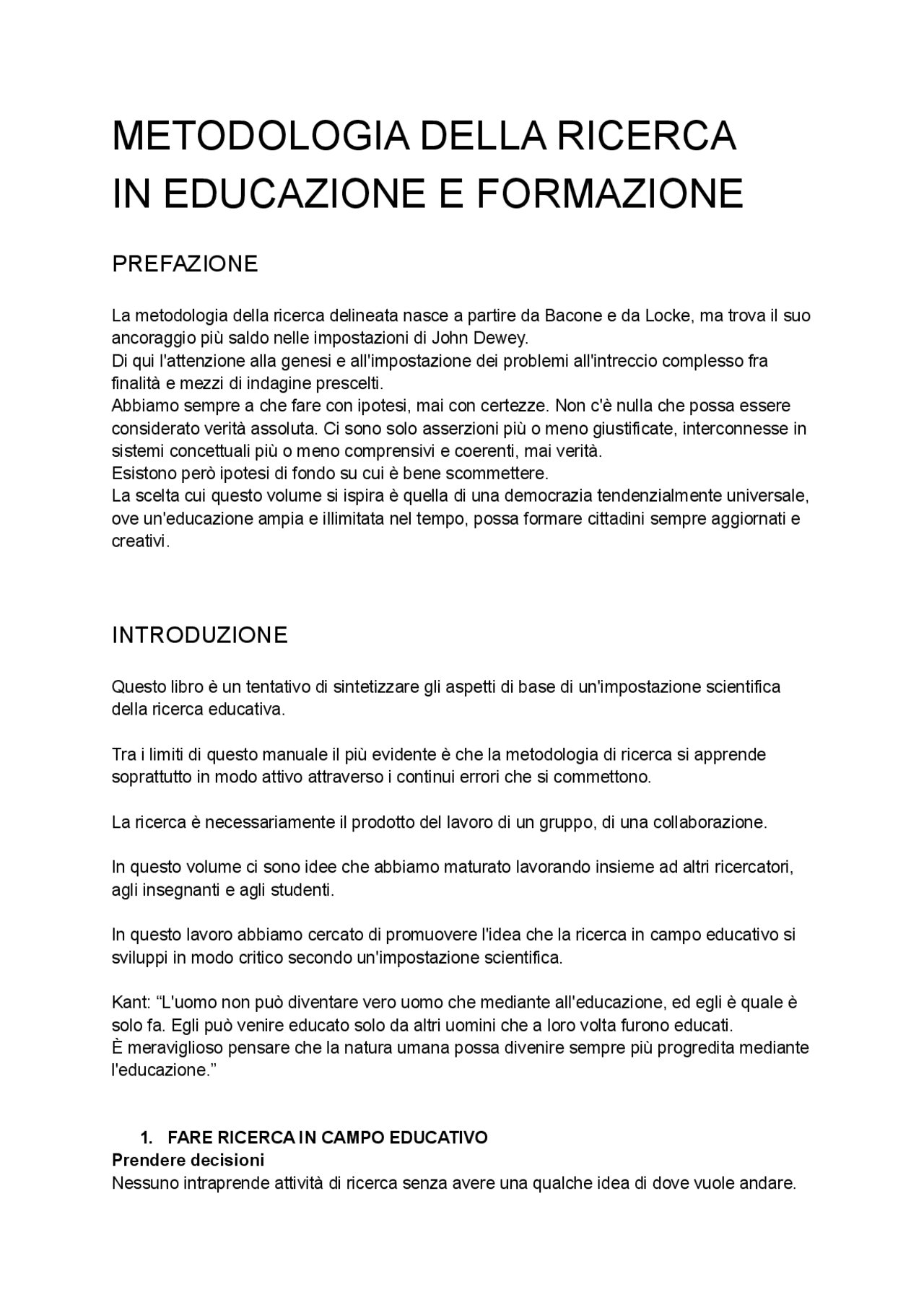 Riassunto Metodologia Della Ricerca In Educazione E Formazione Docsity