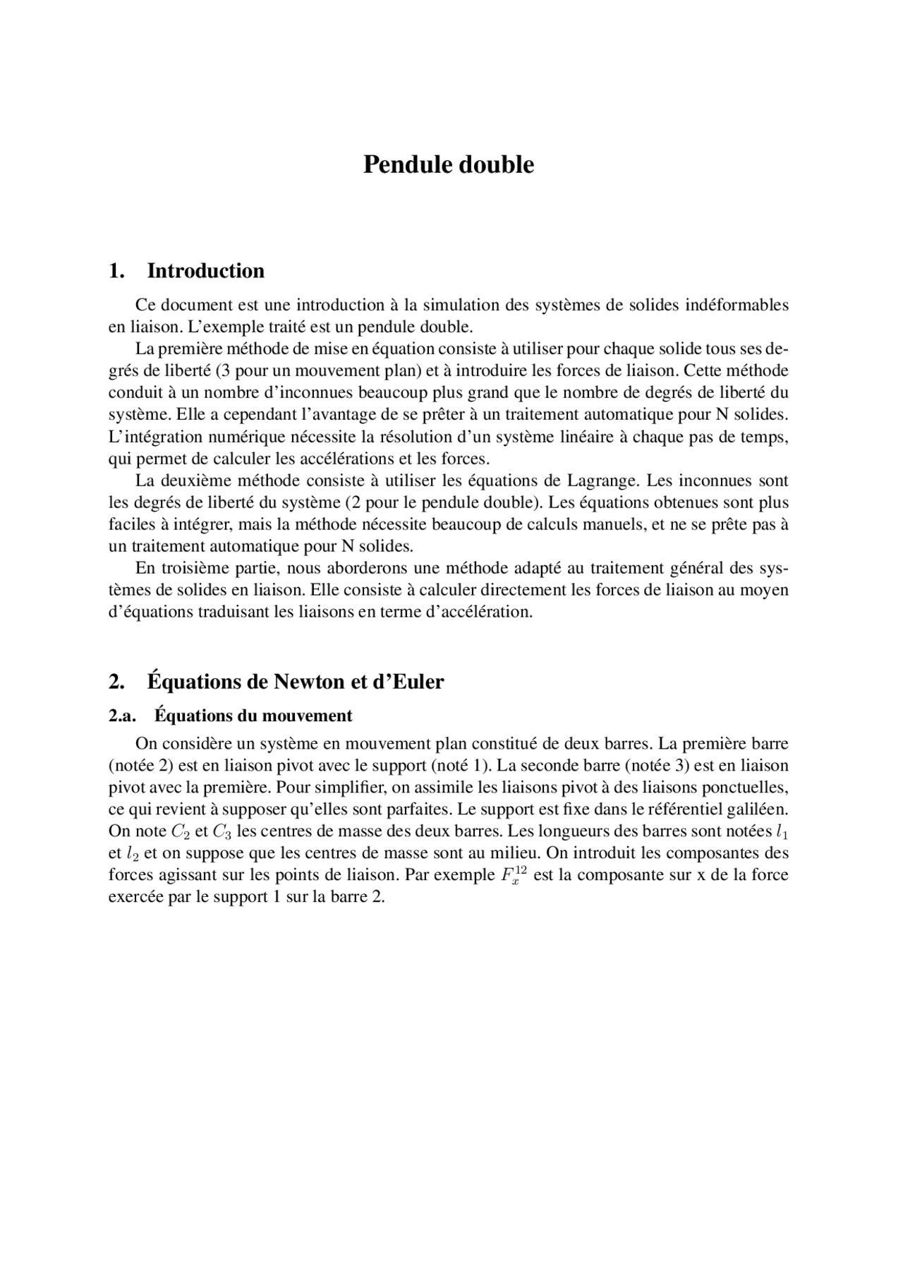 Pendule double - Introduction - Docsity
