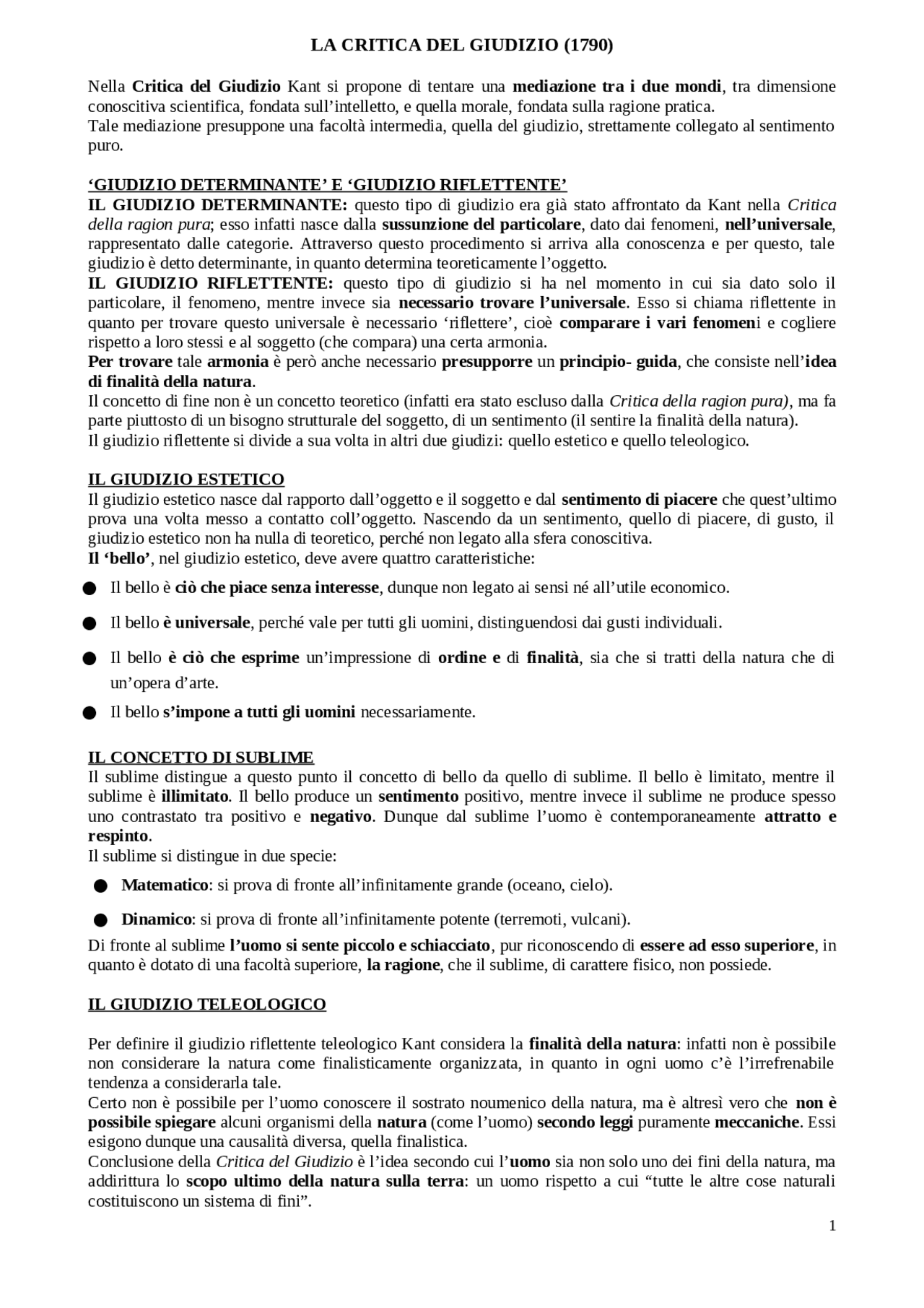 Kant E La Critica Del Giudizio Docsity