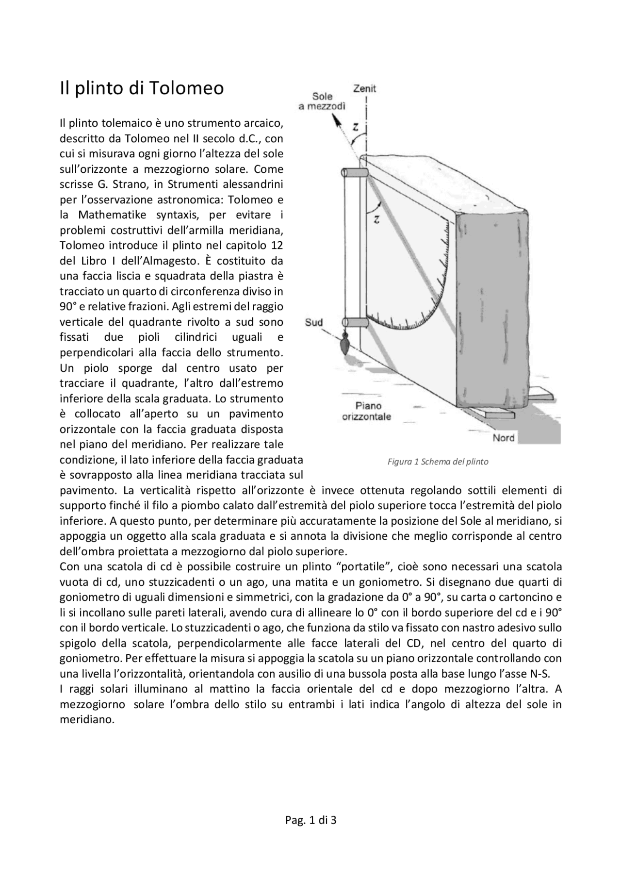 Il plinto di Tolomeo - Docsity