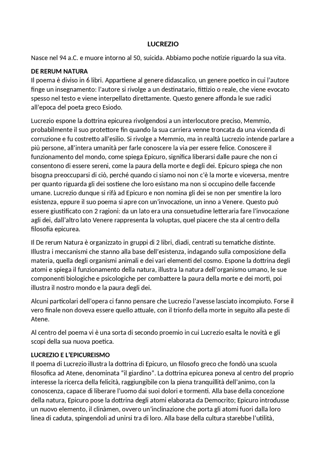 Lucrezio, libro "il bosco sacro" - Docsity