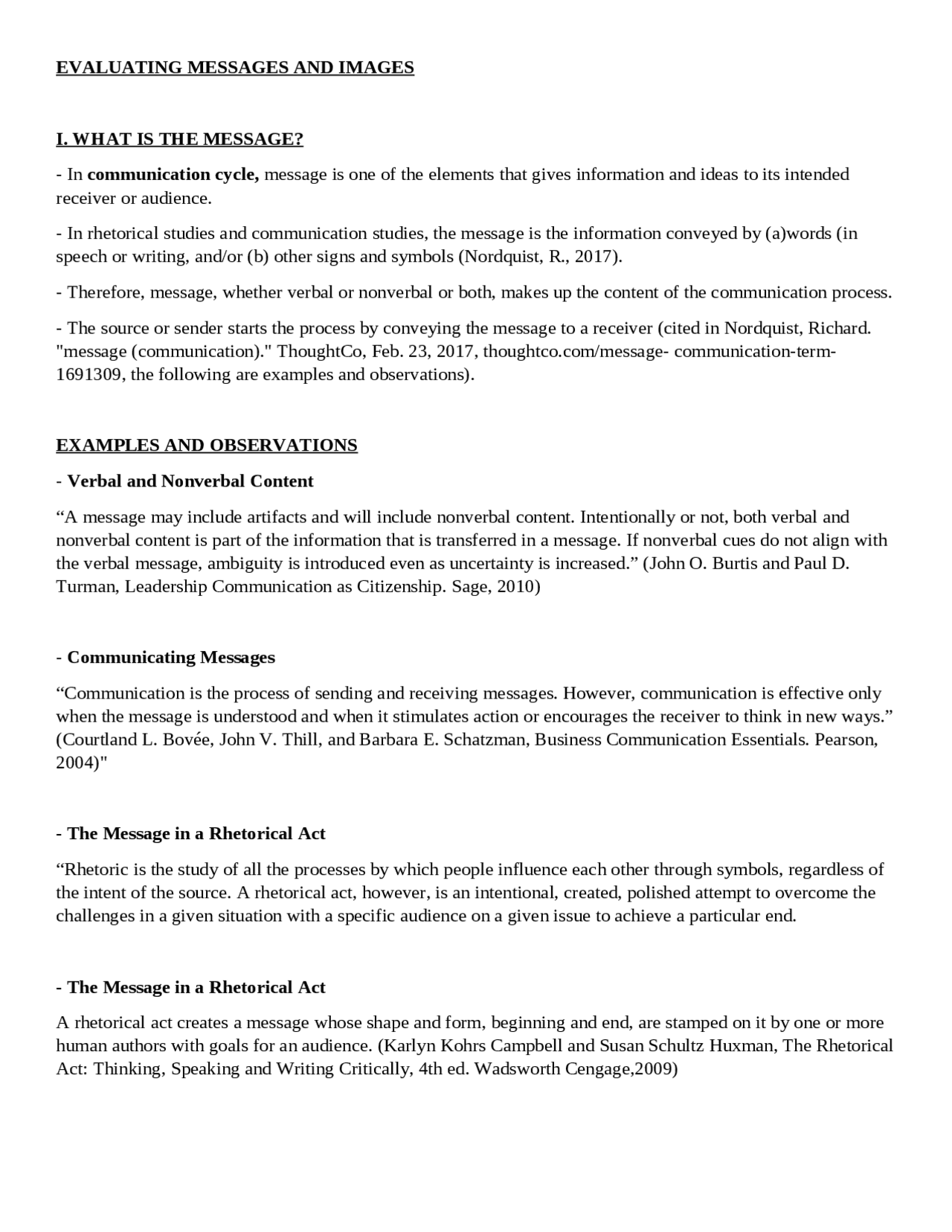 Evaluating Messages and Images in Communication - Docsity