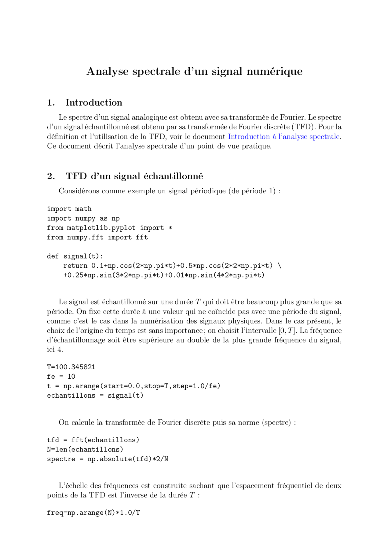 Analyse Spectrale Dun Signal Numérique Lectures Physique Docsity