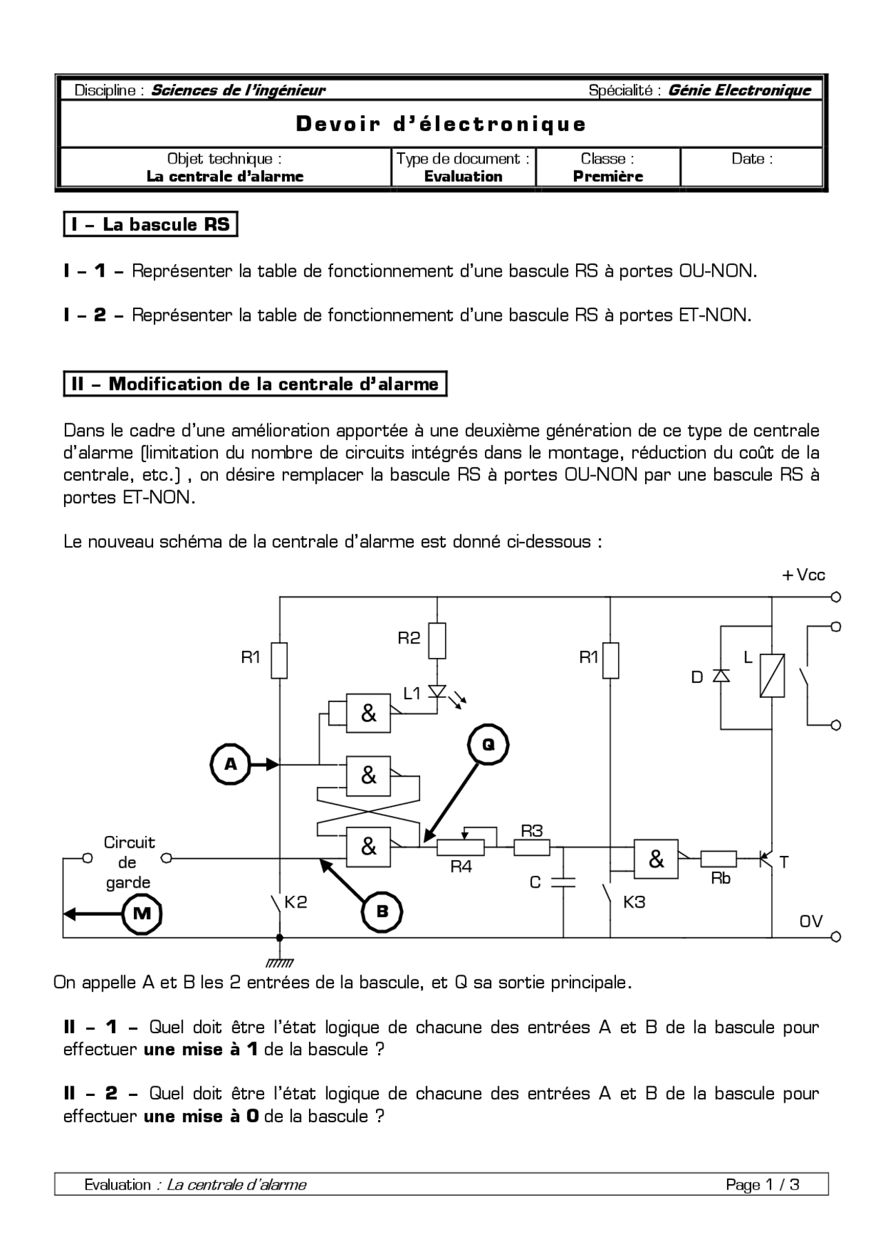 Devoir d'électronique - Docsity