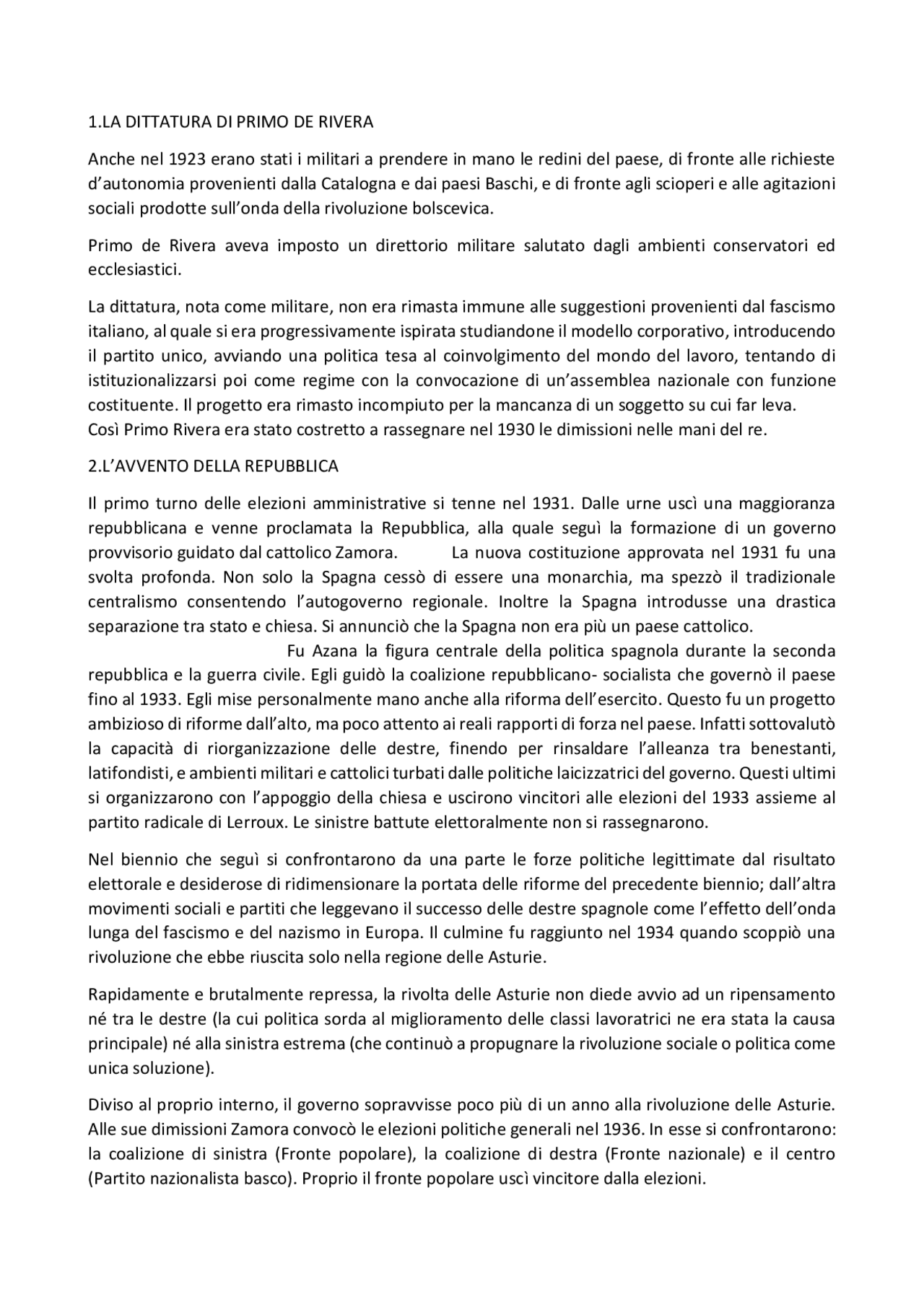 Riassunto Della Guerra Civile Spagnola Docsity