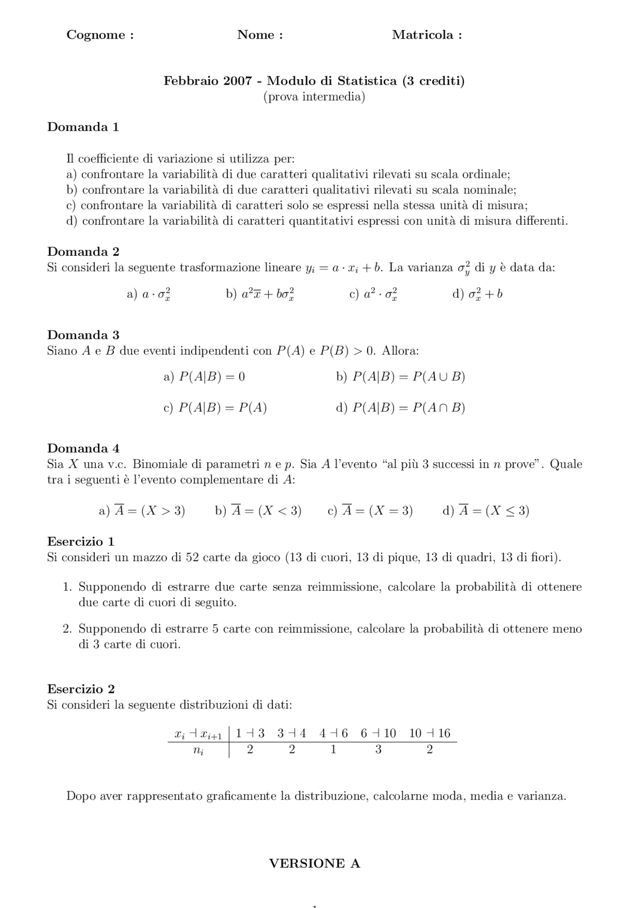 Prova Desame Primo Appello Docsity
