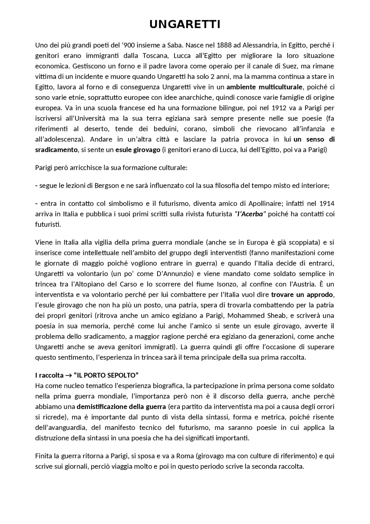 Appunti Su Giuseppe Ungaretti Docsity