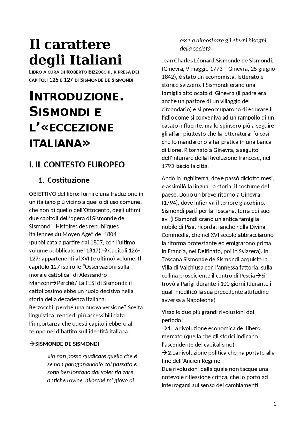 Il carattere degli italiani - Docsity