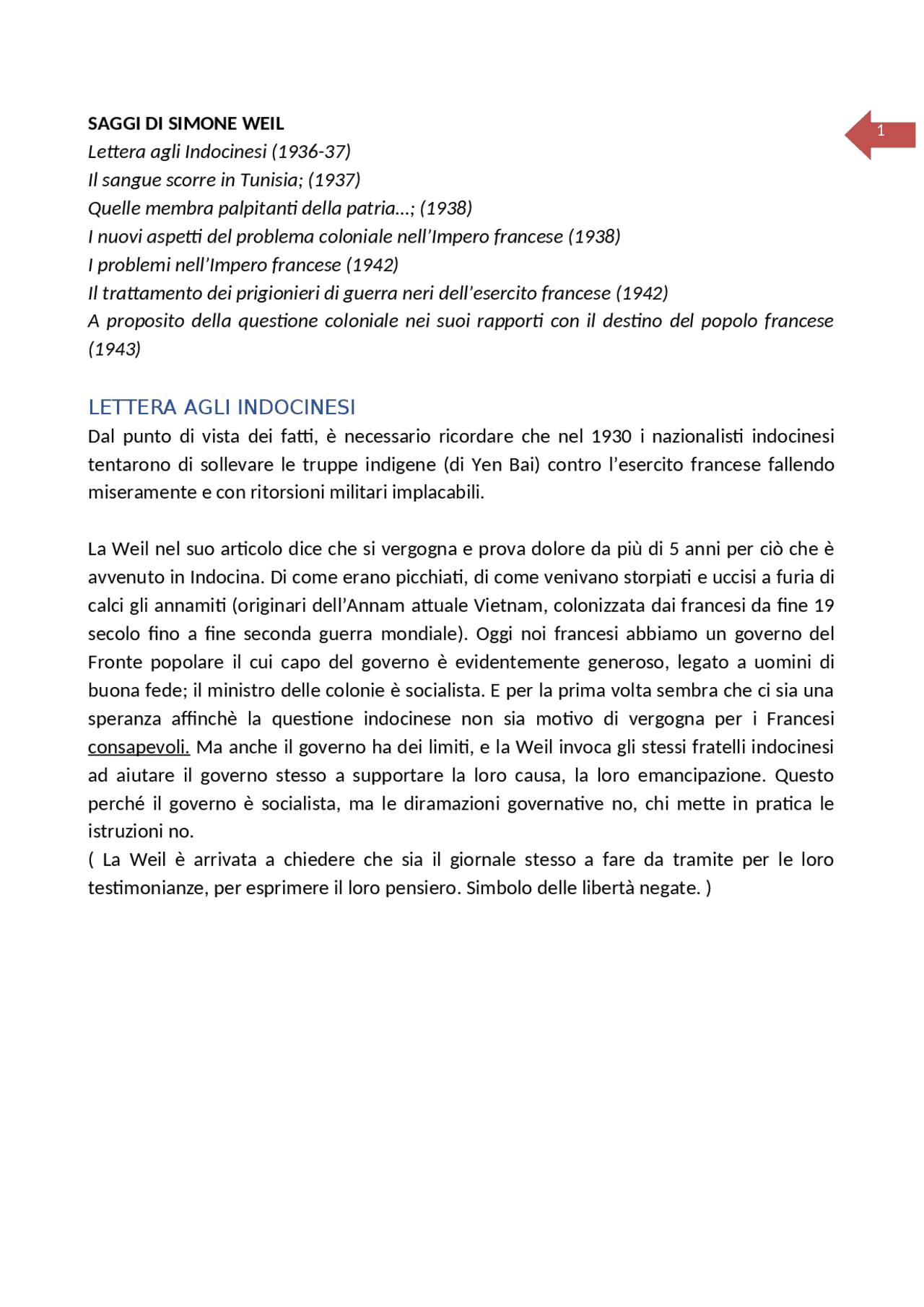 Riassunti Dei Saggi Di Simone Weil Docsity