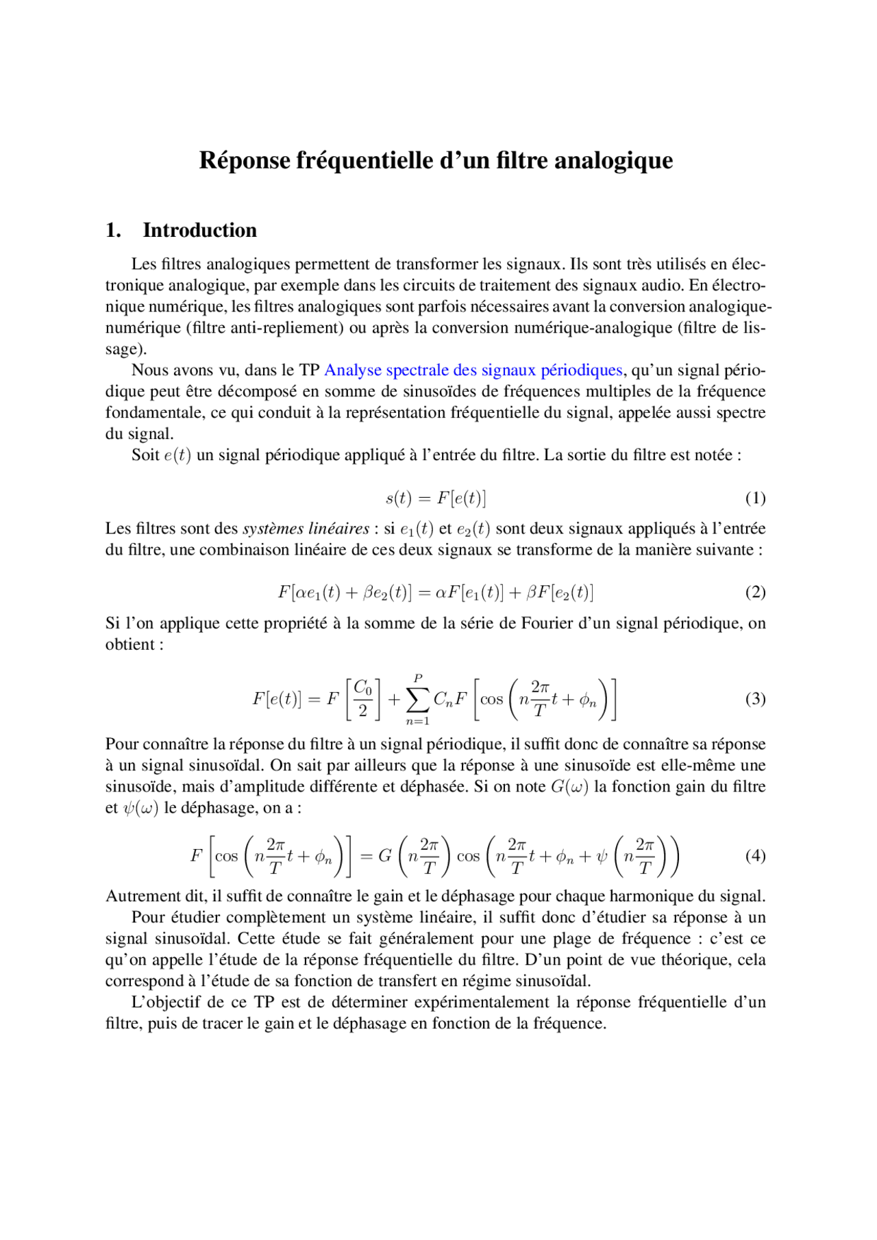 Réponse Fréquentielle Dun Filtre Analogique Lectures Physique Docsity