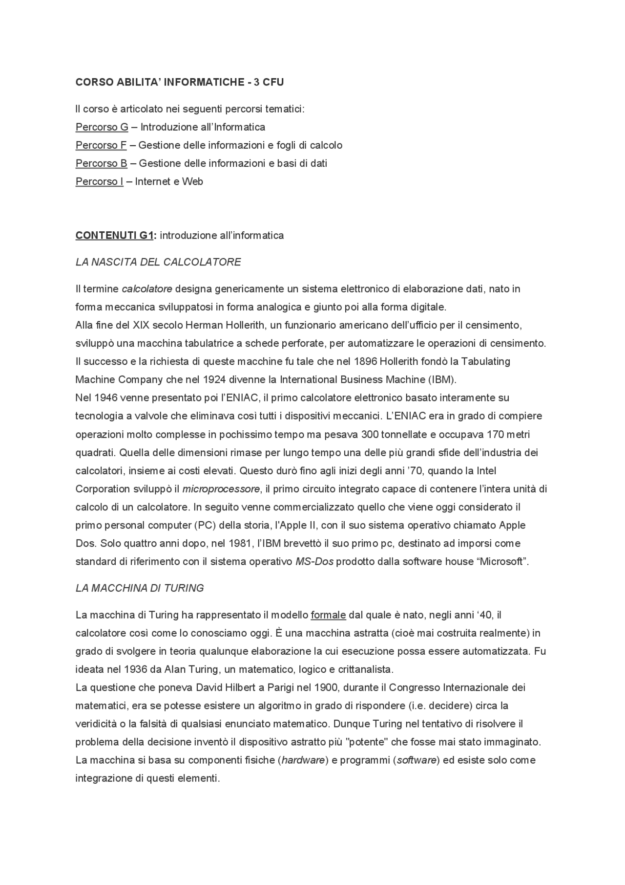 Dispensa Corso Di Informatica 3 Cfu Unimi Docsity
